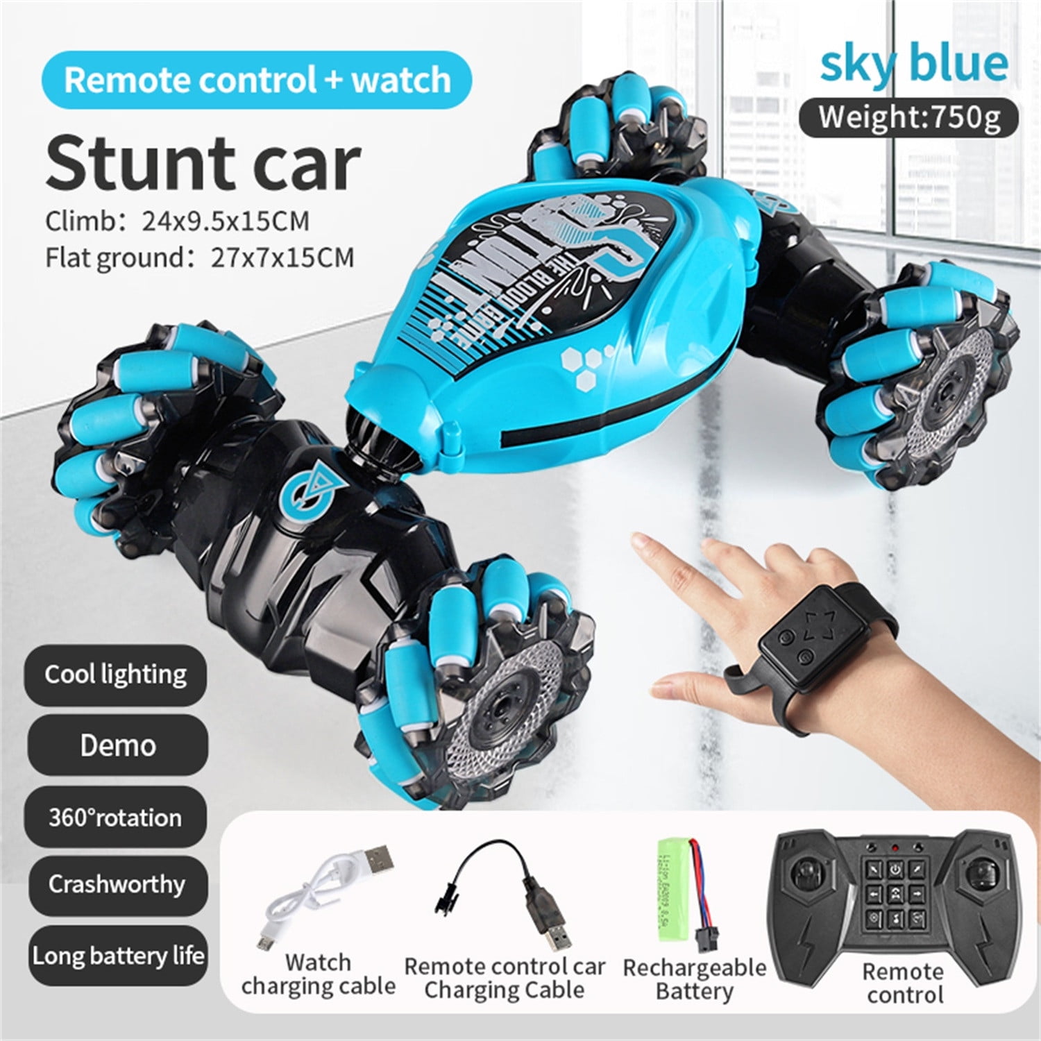 SEEKFUNNING Hand Controlled RC Car for Kids Boys, 4WD RC Stunt Car ...