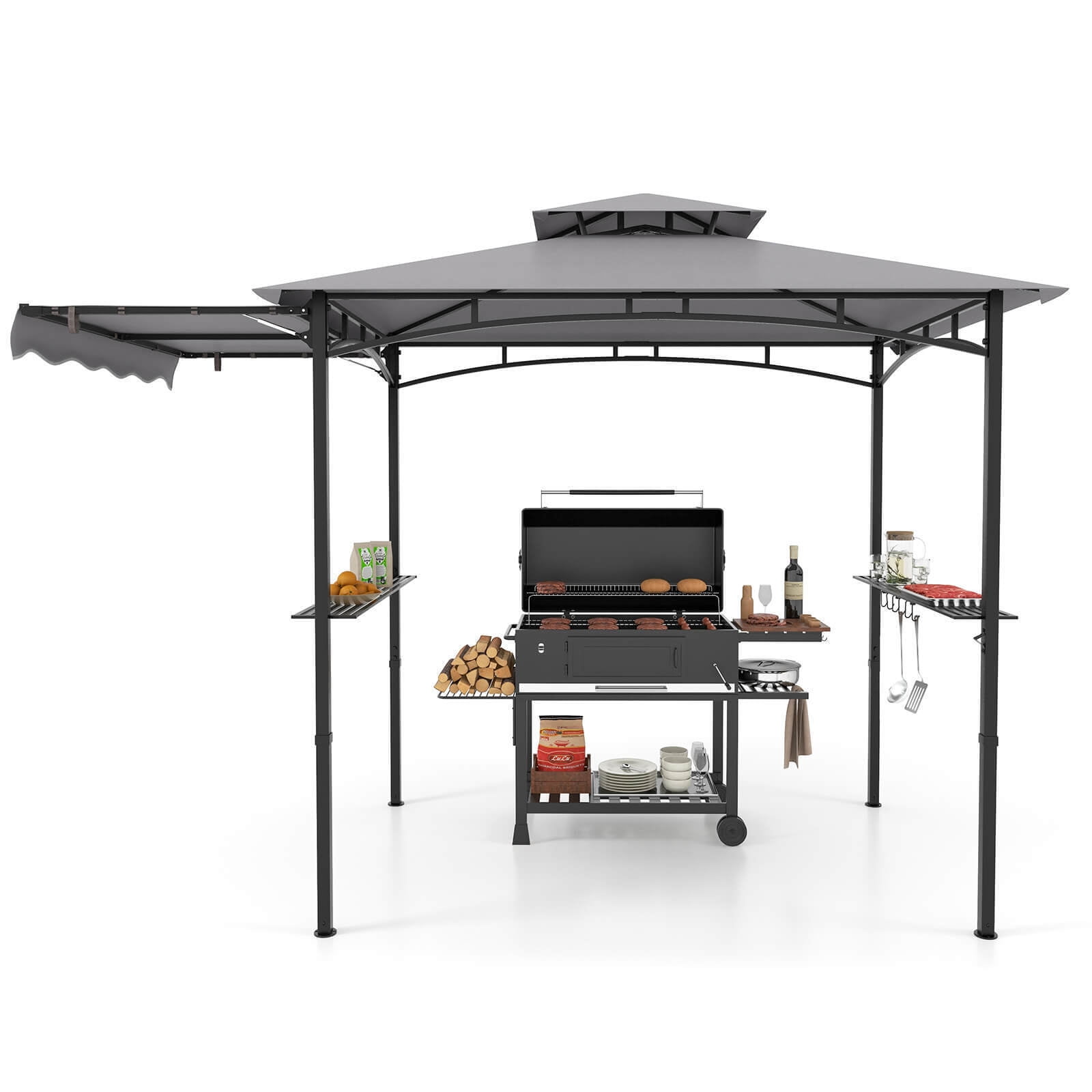 SEEKOL 11x5 FT Grill BBQ Gazebo Made of Durable Aluminum, Side Awning ...