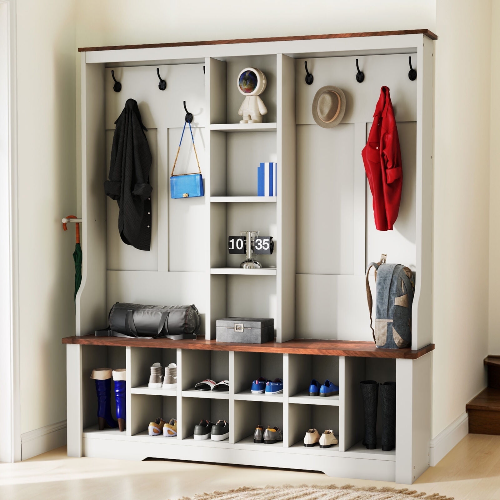 SEEKOL 59" Wide Hall Tree with Bench and Storage for Hallway Entryway ...