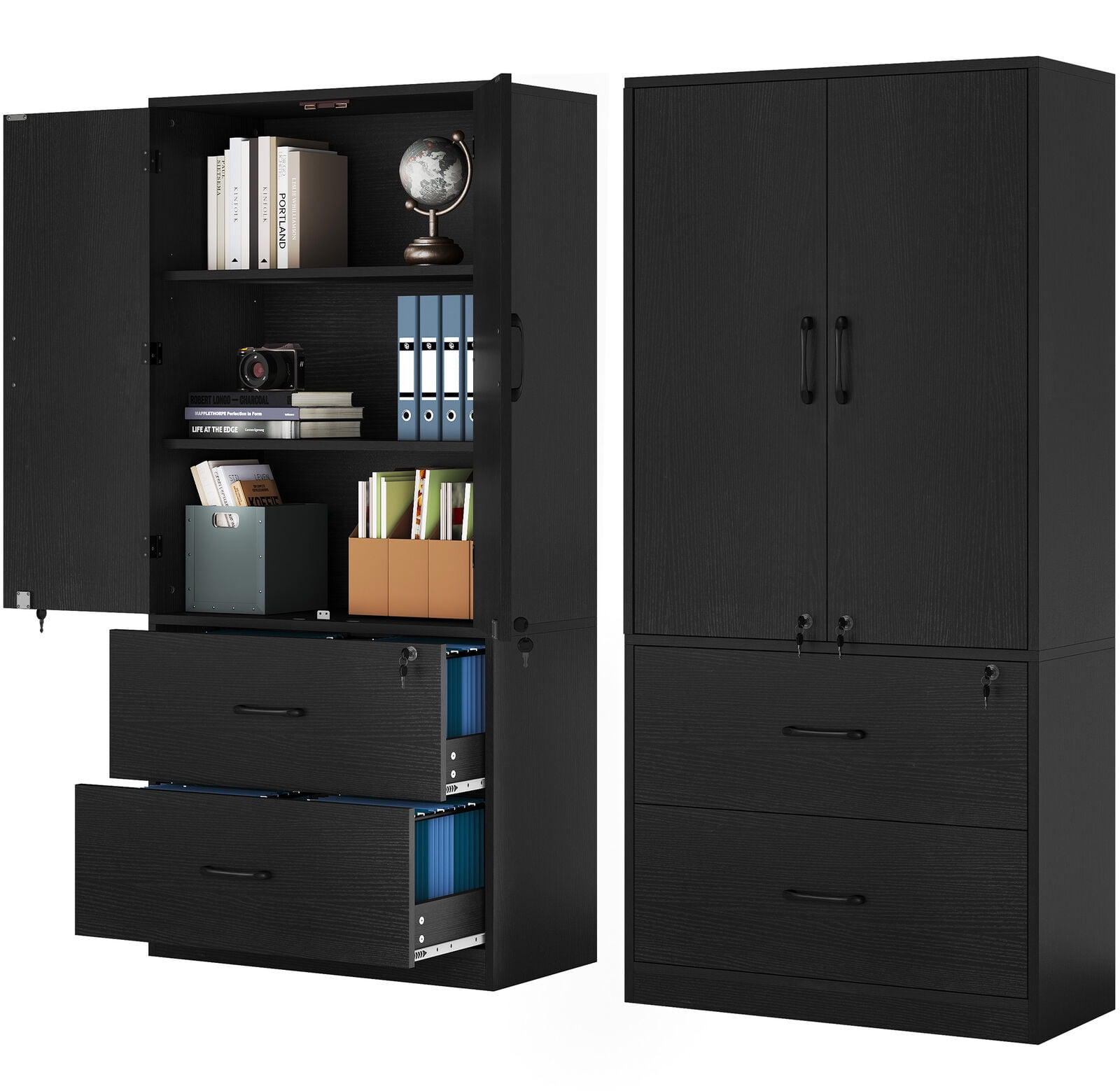 SEEKOL 68" Premium Wood File Cabinet: Boasting 2 Spacious Drawer ...