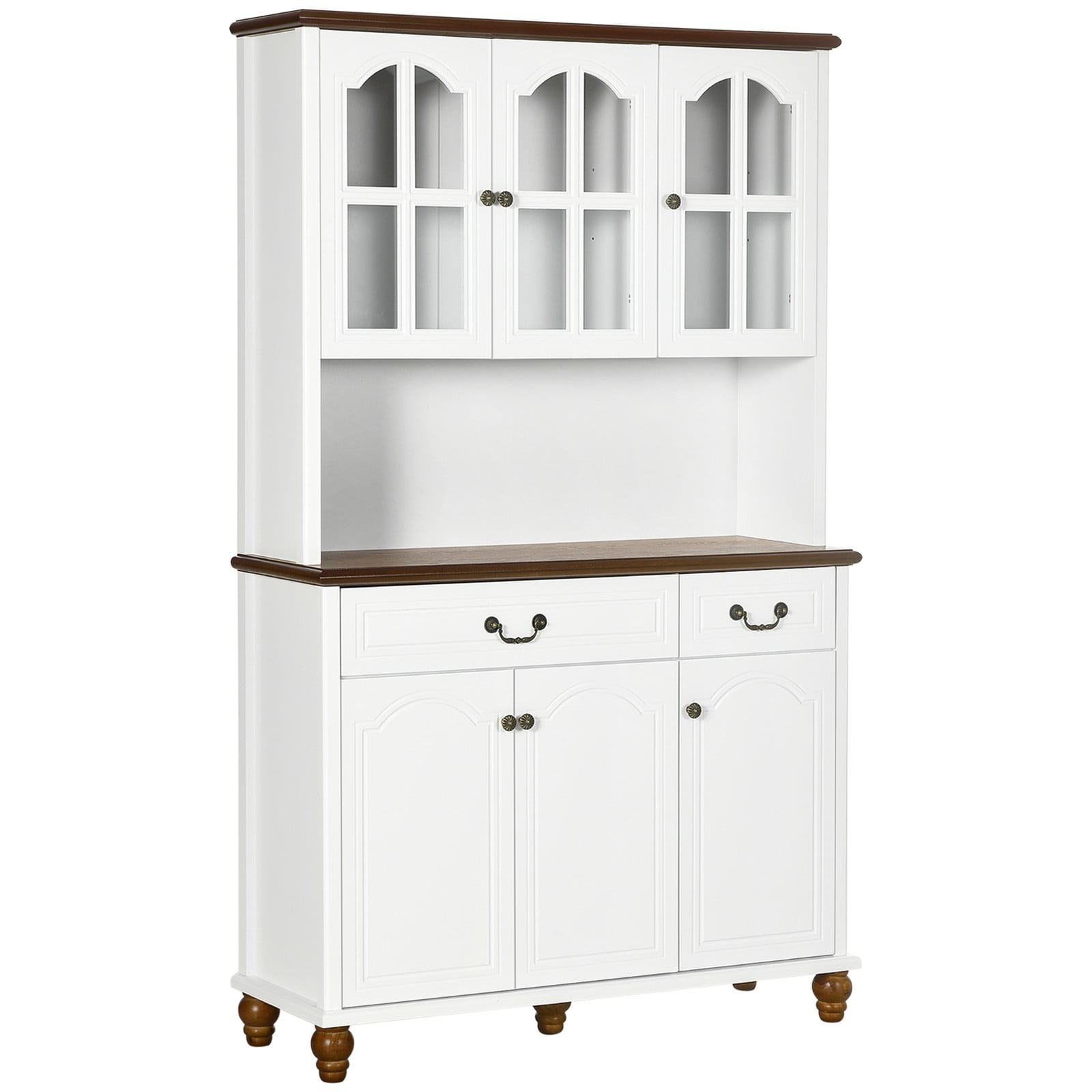 SEEKOL Elegant Kitchen Buffet with Hutch, 6 - Door 2 - Drawer Storage ...