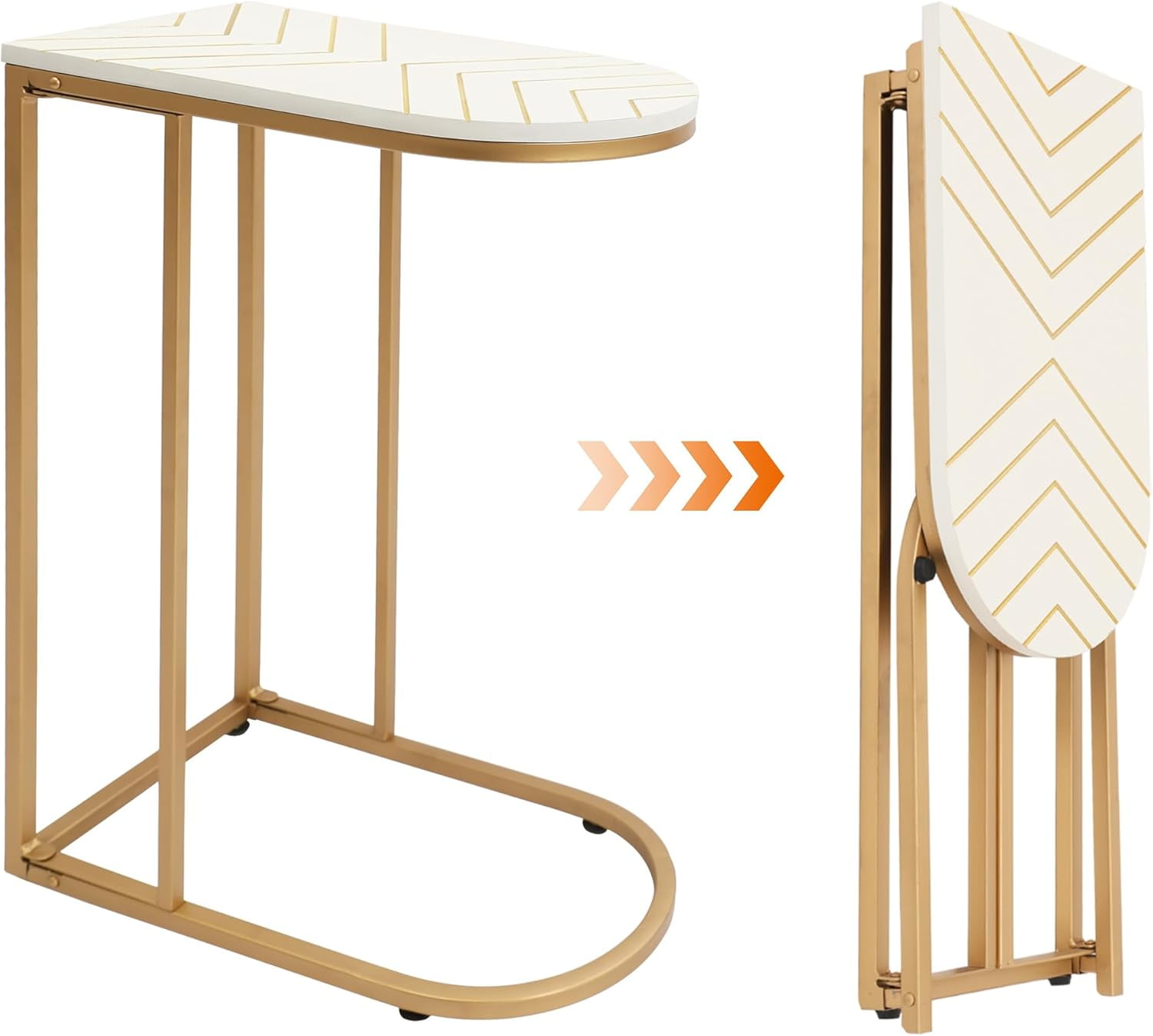 SEEKOL Gold Folding C Shaped End Table, TV Tray Table Slide Under Couch ...