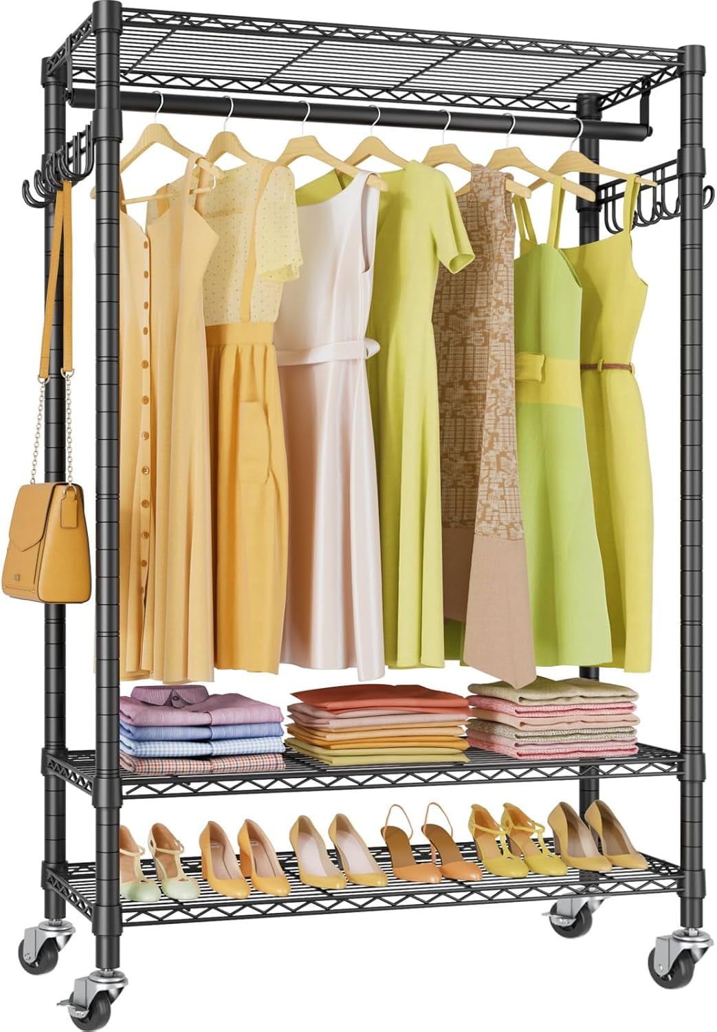 SEEKOL Medium Rolling Clothes Racks Portable Garment Rack for Hanging ...
