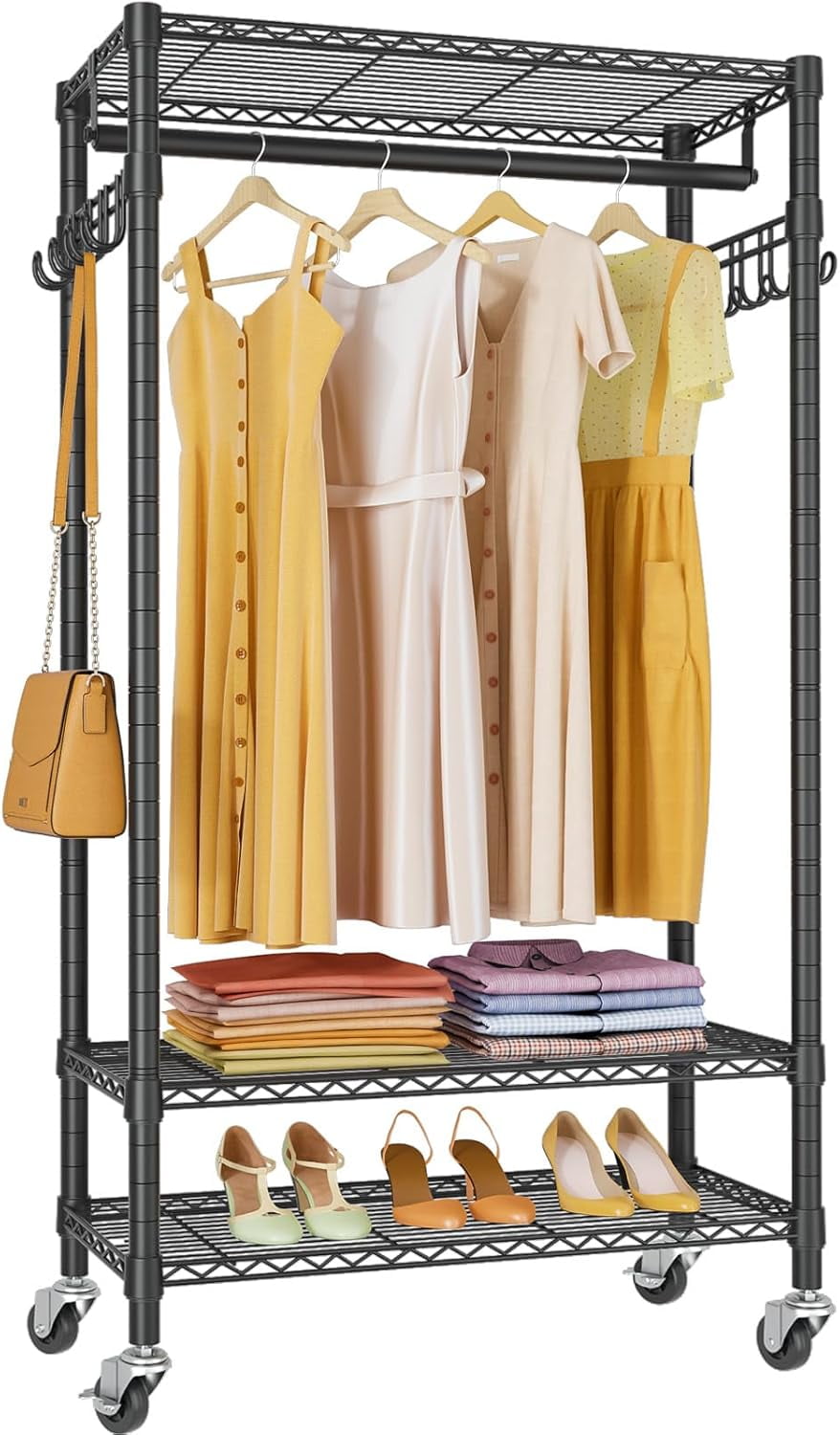 SEEKOL Medium Rolling Clothes Racks Portable Garment Rack for Hanging ...