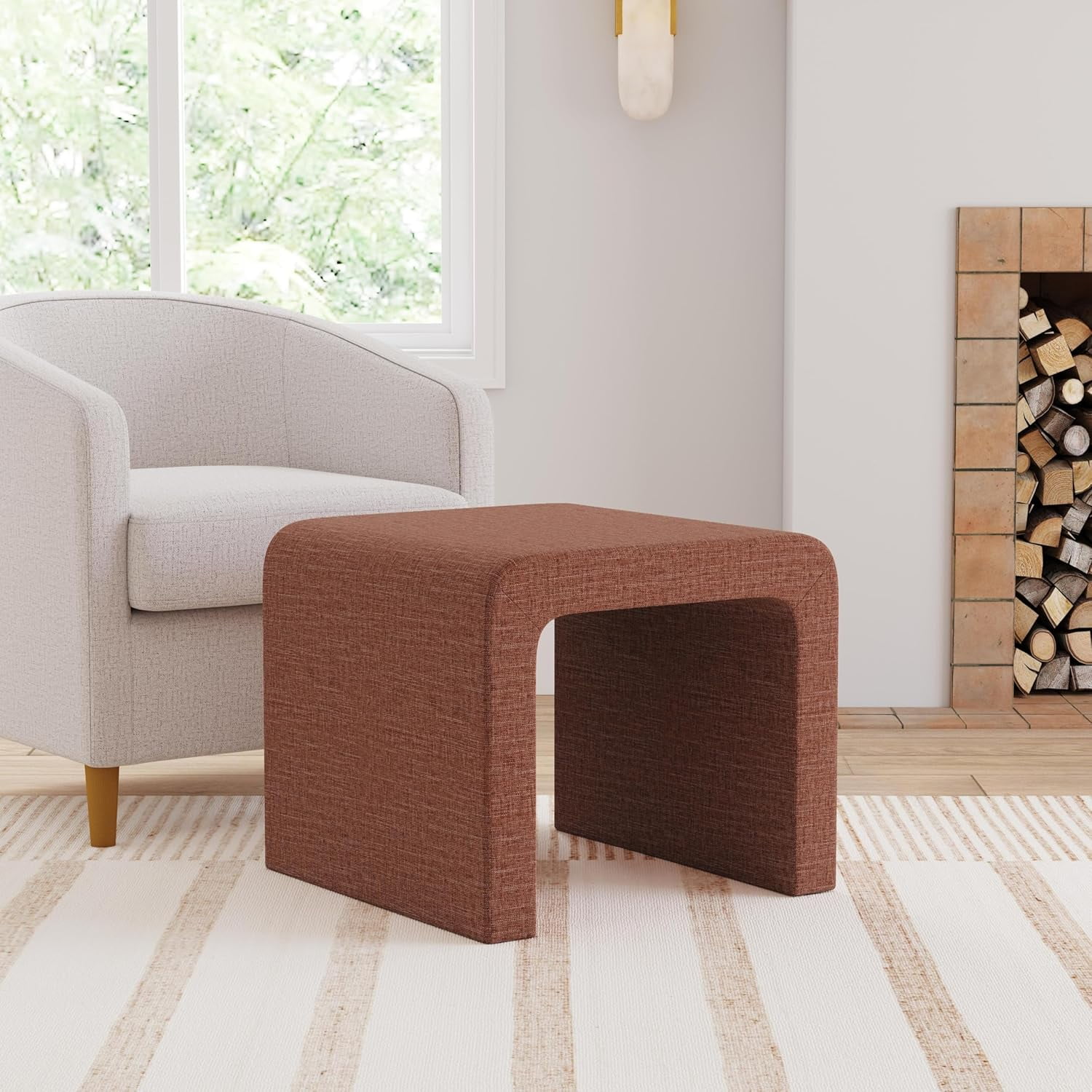 SEEKOL Modern Channel Rust Chenille Foot Stools Ottoman Home , Soft ...