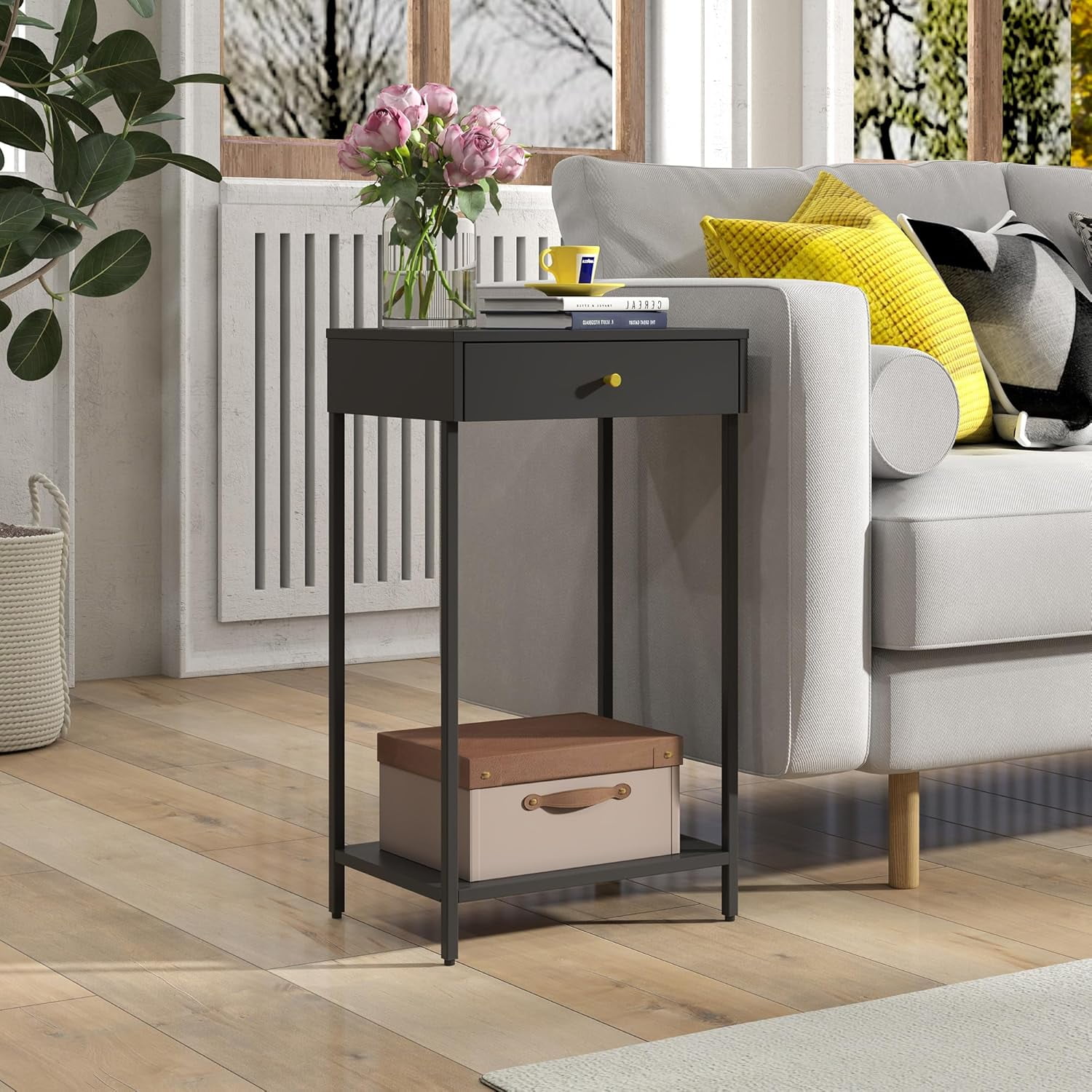 SEEKOL Nightstand ,Metal End Table with Drawer ,Small Side Table Modern ...