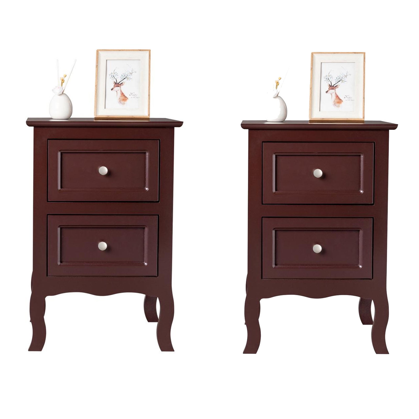 SEEKOL Set of 2 Modern Bedroom Nightstands with 2 Drawers, Sturdy ...