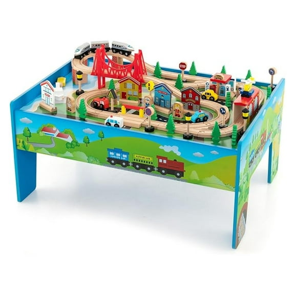 INFANS Train Table, 80 Pieces Wooden Kids Activity Toy Table Playset ...