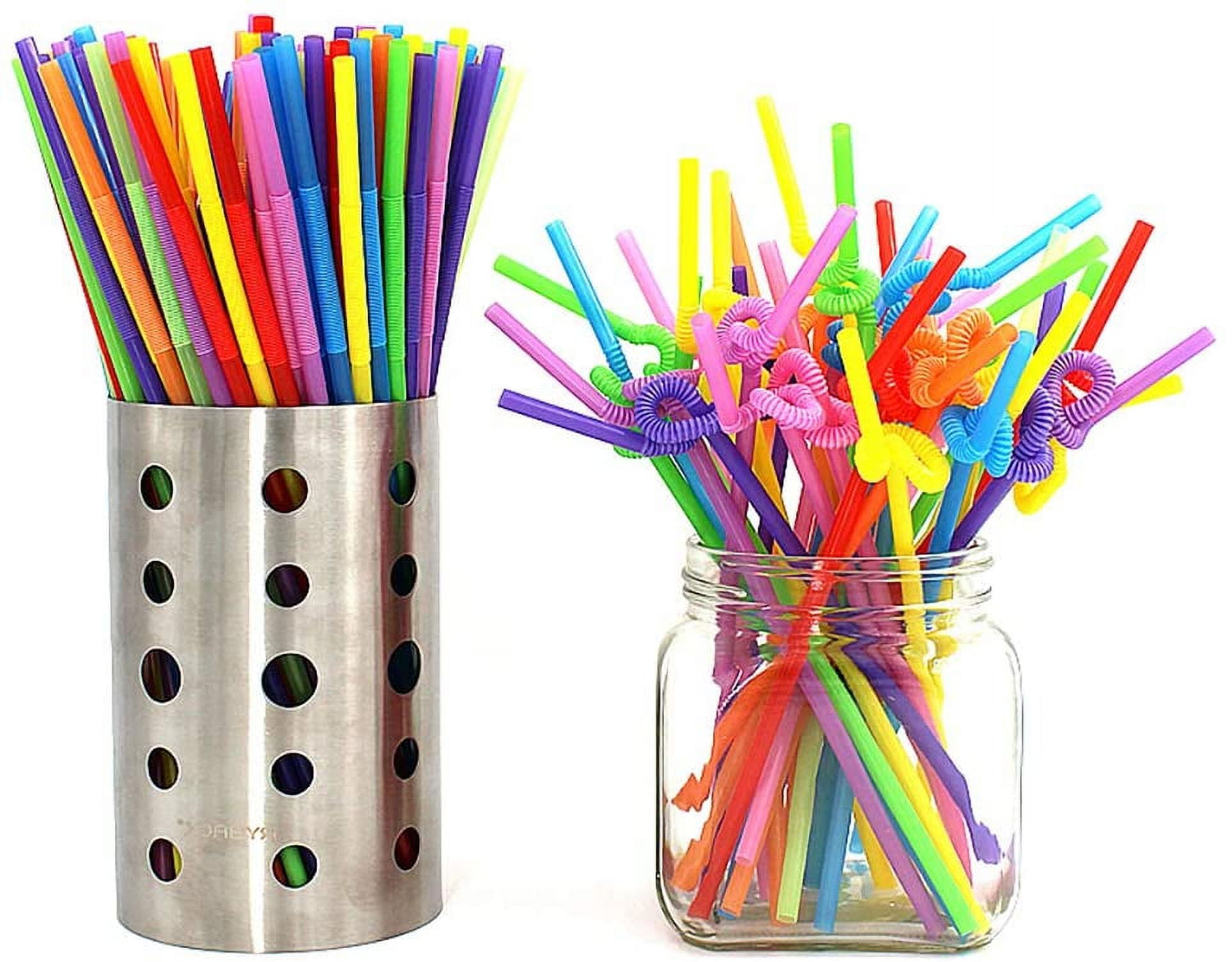 SEELOK 100 Pieces of Colorful Disposable Flexible Plastic Straws, Free ...