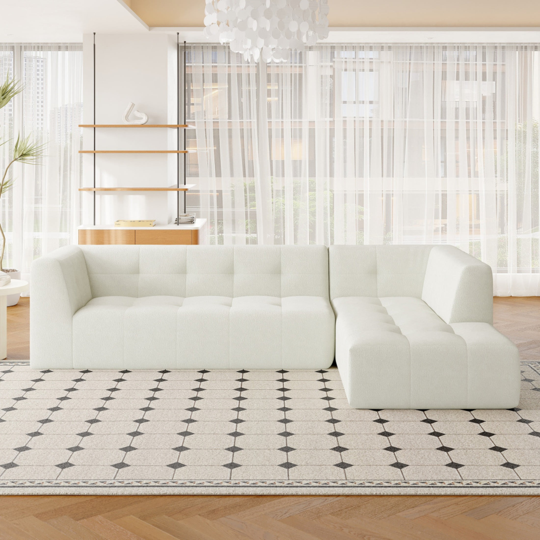 SEENYOO 112.2" Lounge Sofa, Living Room Sofas; Modular Combination Sofa ...