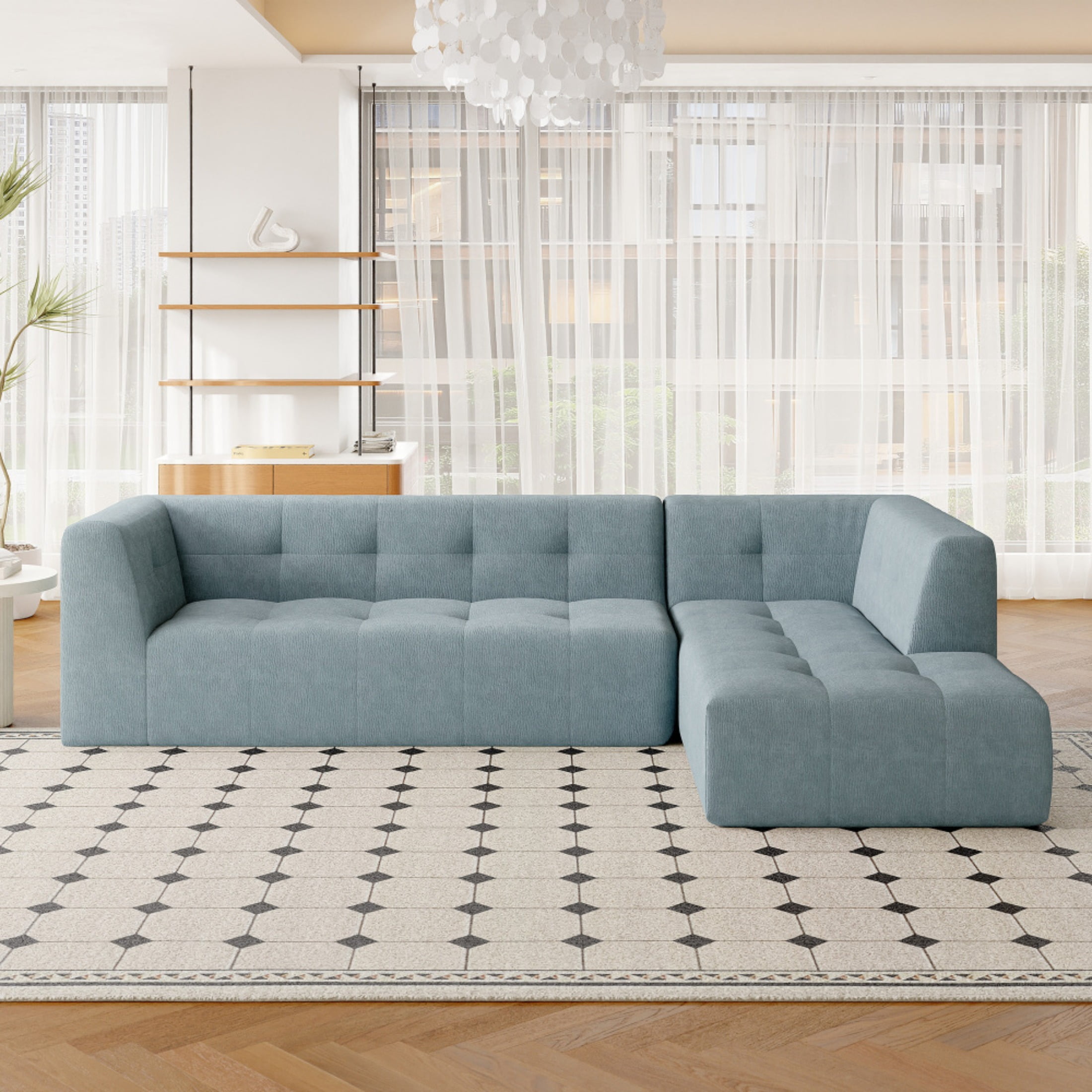 SEENYOO 112.2" Lounge Sofa, Living Room Sofas; Modular Combination Sofa ...