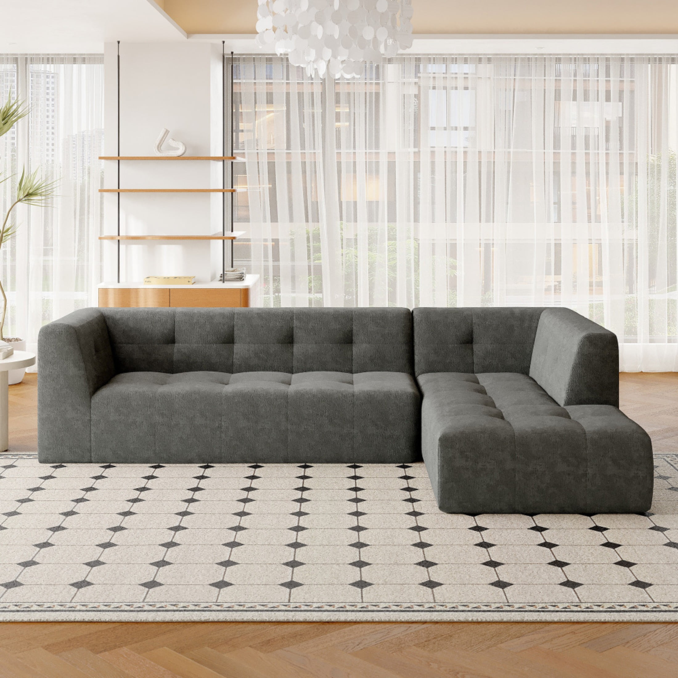SEENYOO 112.2" Lounge Sofa, Living Room Sofas; Modular Combination Sofa ...