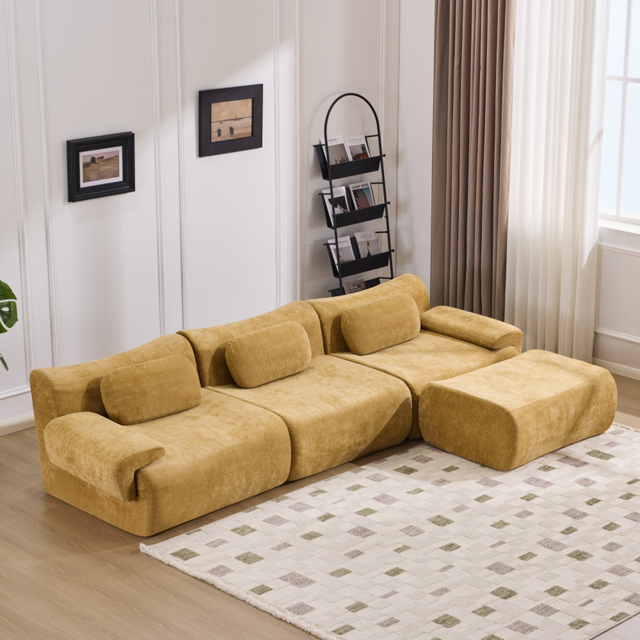 SEENYOO 117" Modular Sofa, L Shaped Sectional Couch, Chenille 3+1 ...