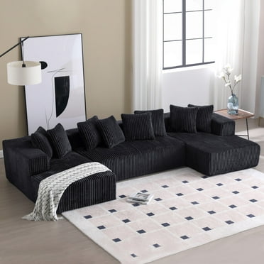 Compression Sectional Couch with Comfy Chaise, Boneless L Shape Sofa ...