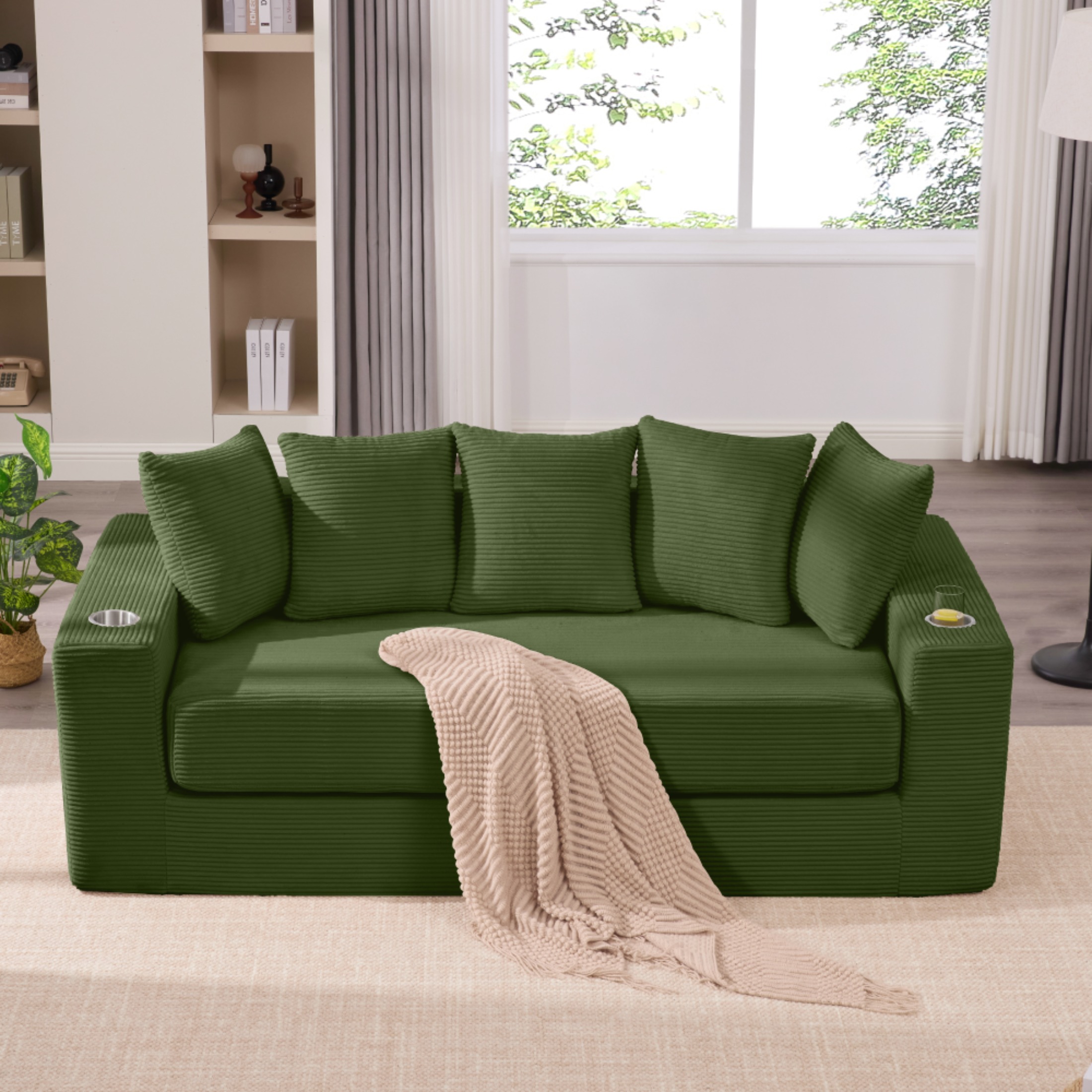 SEENYOO 76.00" Lounge Sofa, Living Room Sofas; 2-in-1 Convertible ...