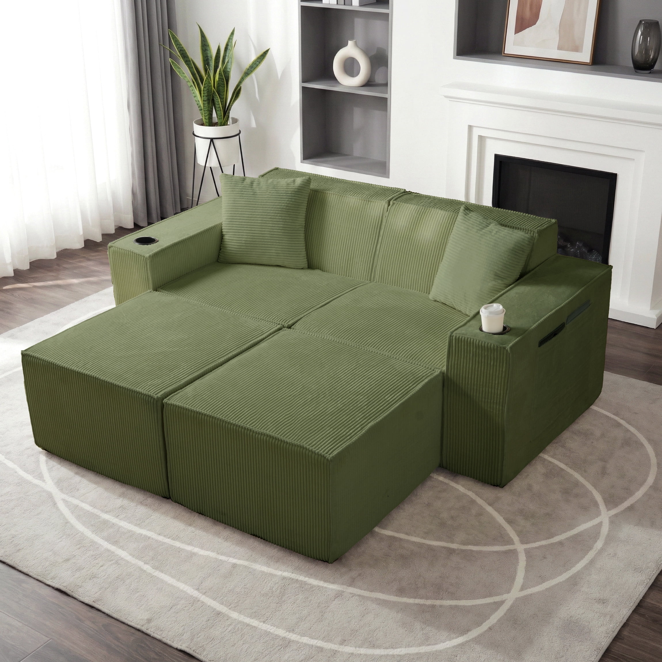 SEENYOO 77" Modular Sectional Sofa, Boneless Corduroy Deep Seat Couch ...