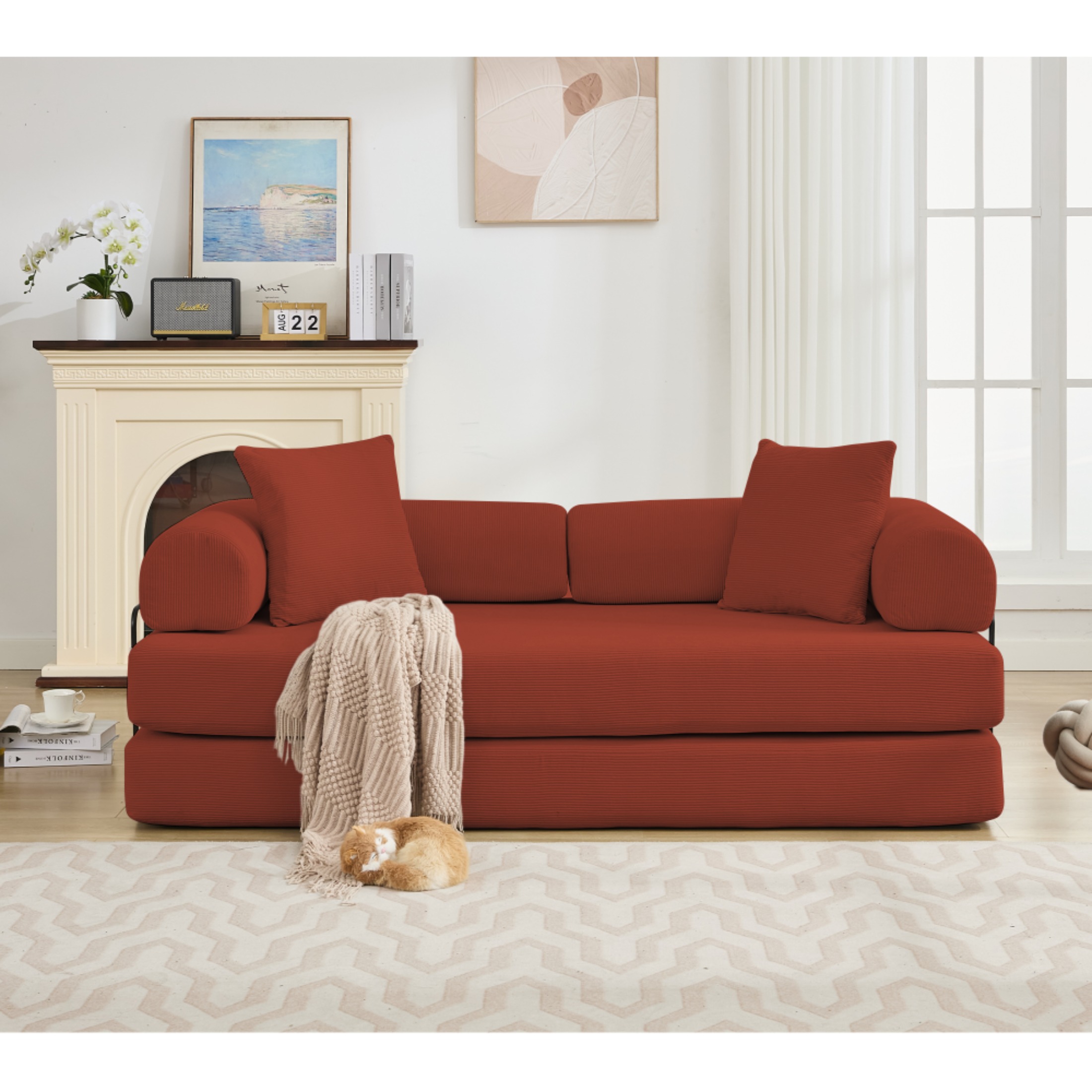SEENYOO 78.5" Lounge Sofa, Living Room Sofas; 4-in-1 DIY 3-Seat Folding ...