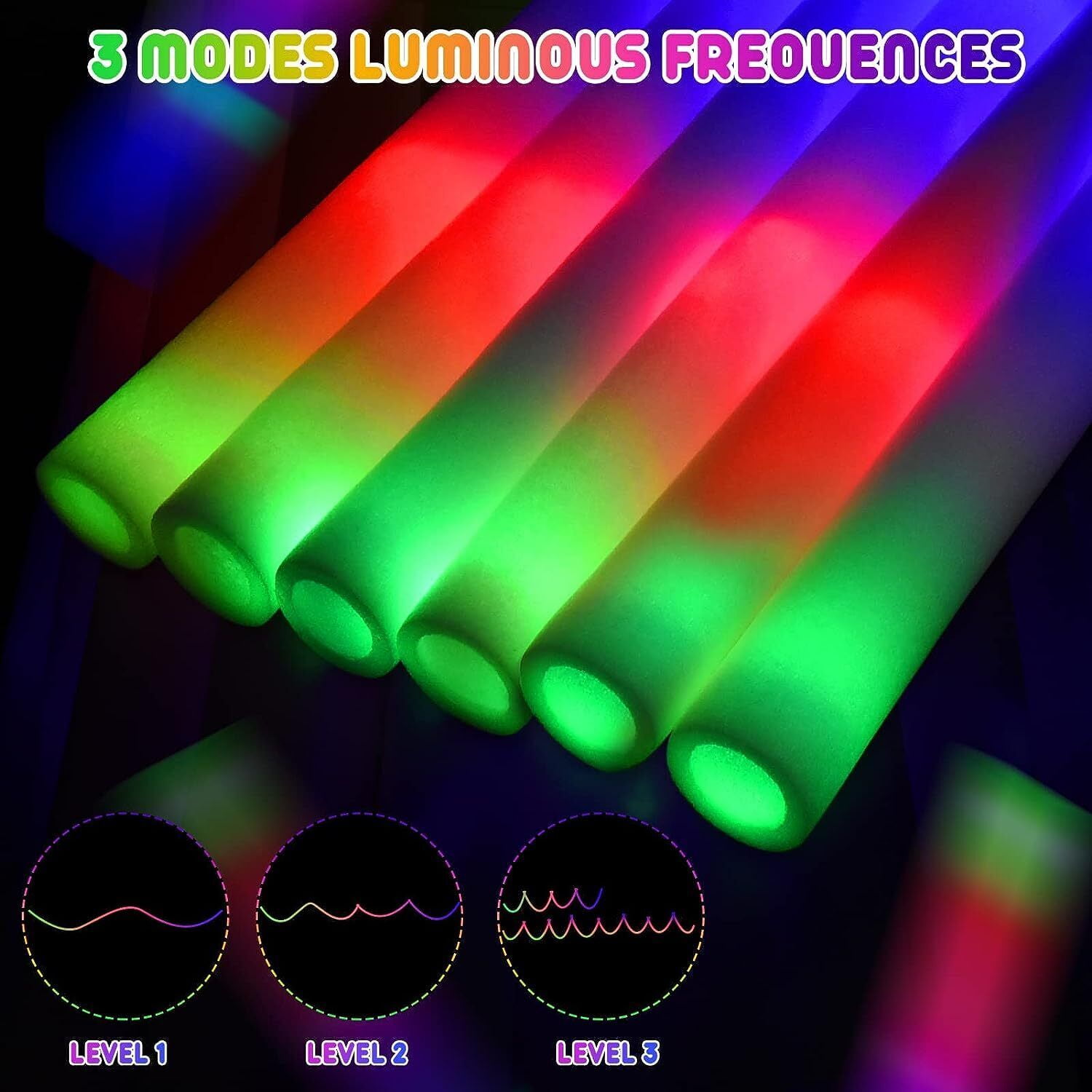 SEEROOTOYS Light up Foam Sticks 24pcs LED Foam Sticks Glow Batons with ...