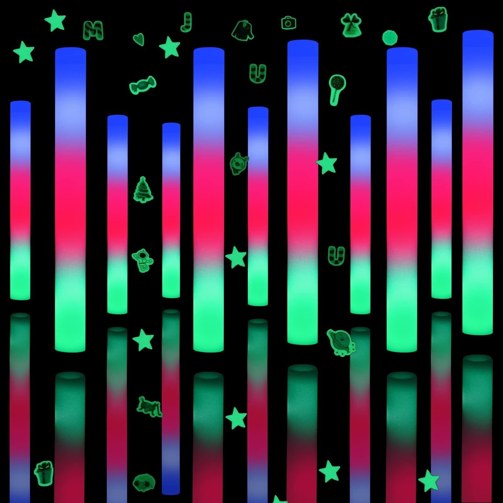 SEEROOTOYS Light up Foam Sticks 30pcs LED Foam Sticks Glow Batons with ...