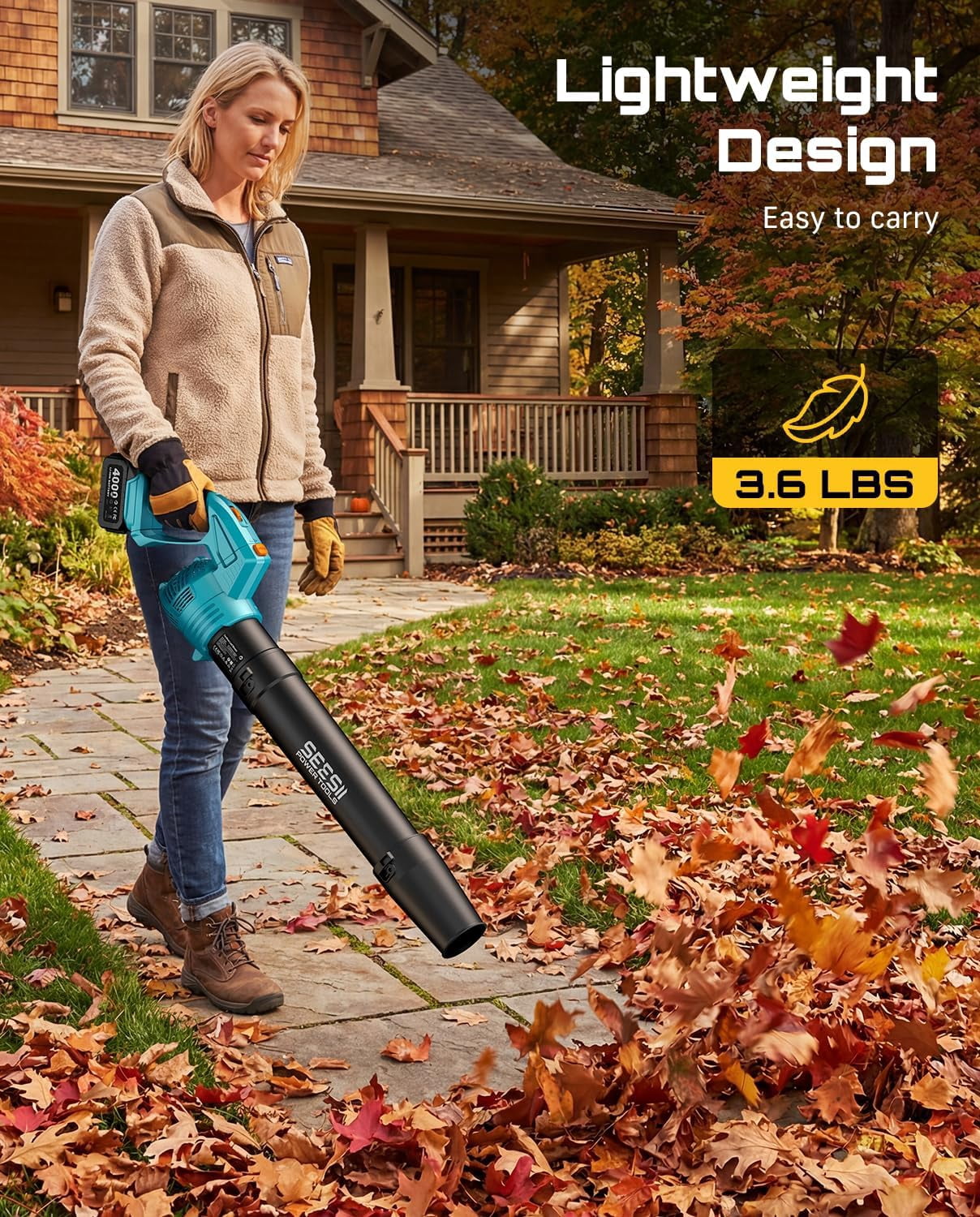 SEESII Leaf Blower Cordless, Rotated 180 ° Electric Leaf Blower with 2 ...