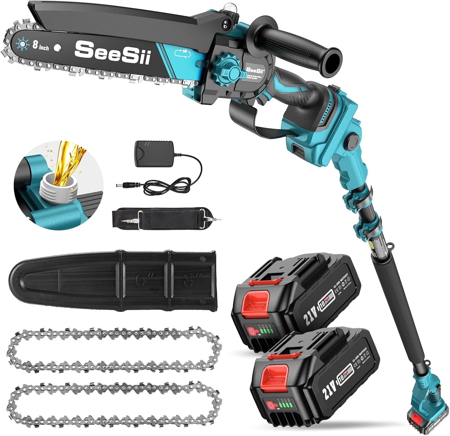 SEESII PS810 2-IN-1 Cordless Pole Saw & Mini Chainsaw, 8-inch Electric Saws Brushless with 2 x 4 ...
