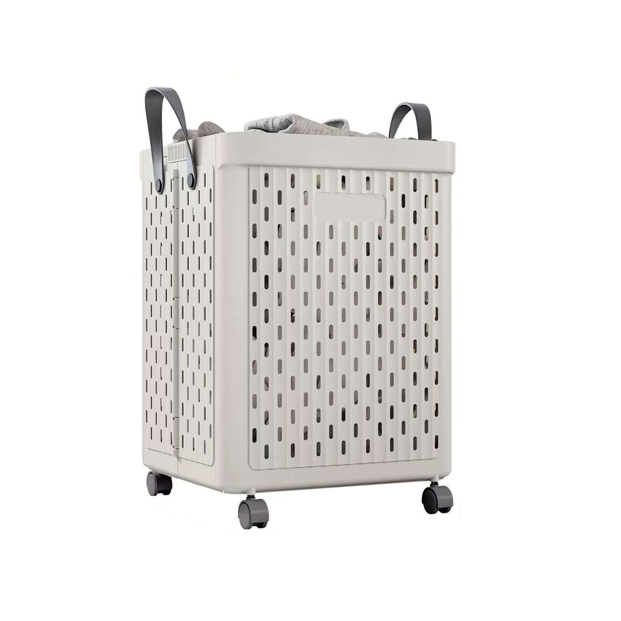 SEESPRING 40L Plastic Laundry Basket on Wheels, Collapsible Rolling ...