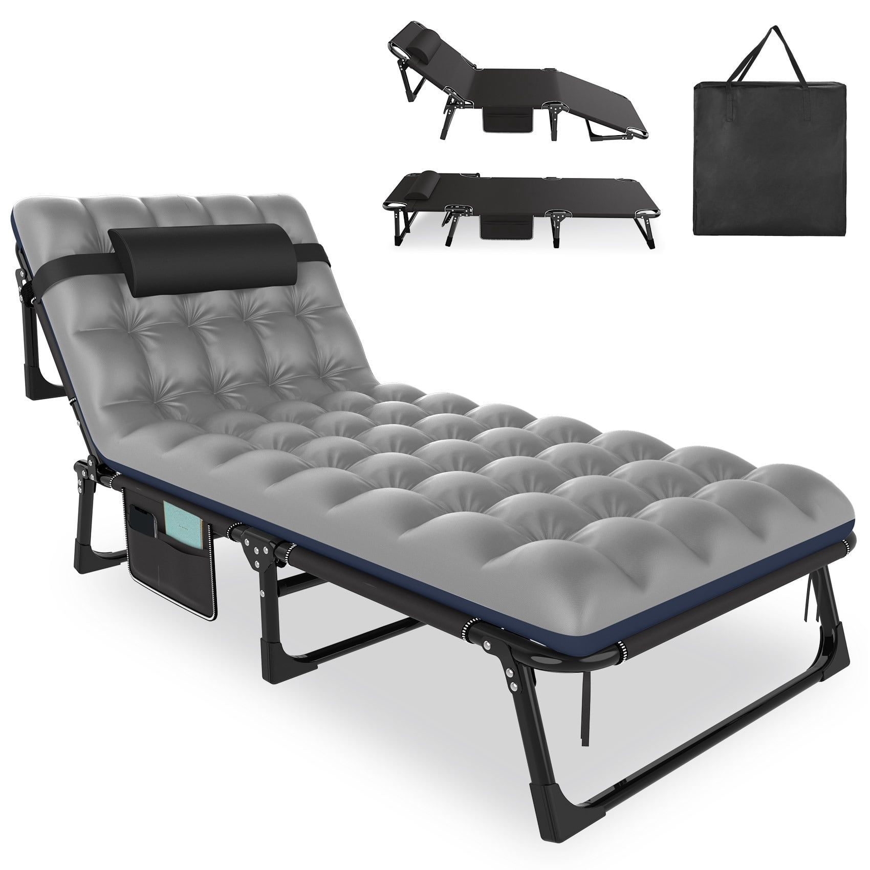 SEEUTEK 3 in 1 Folding Camping Cot Bed, 5 Positions Adjustable Patio ...