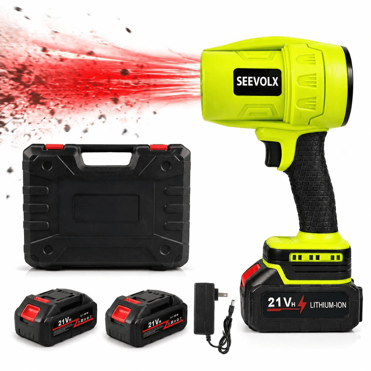 SEEVOLX 21V Cordless Leaf Blower Kit with 2 Batteries Charger and Hard ...