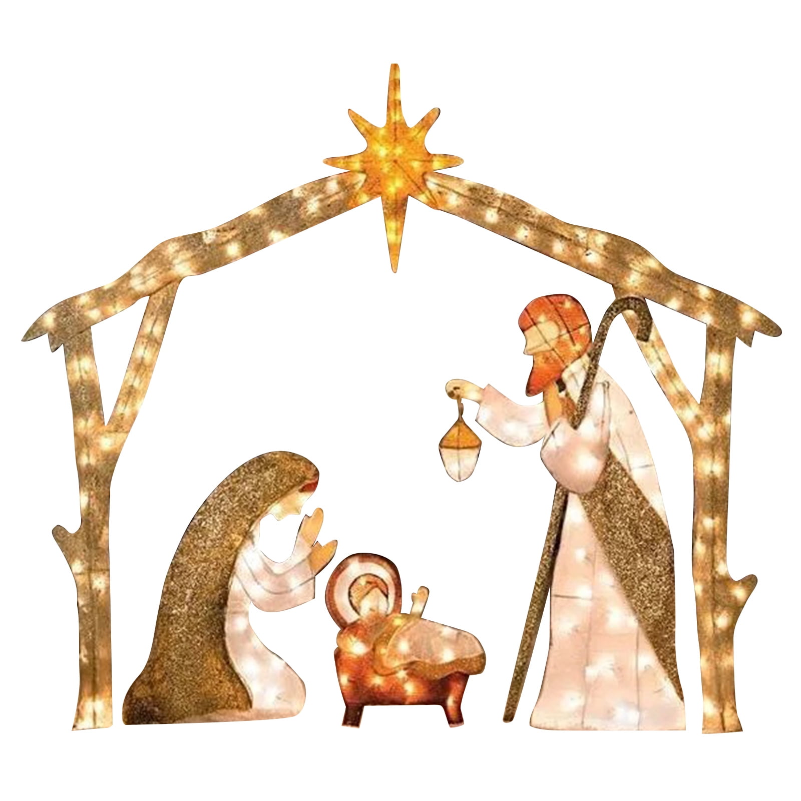 SEEXDDT Nativity Scene Ground Insert Card Ornament with LED Christmas ...