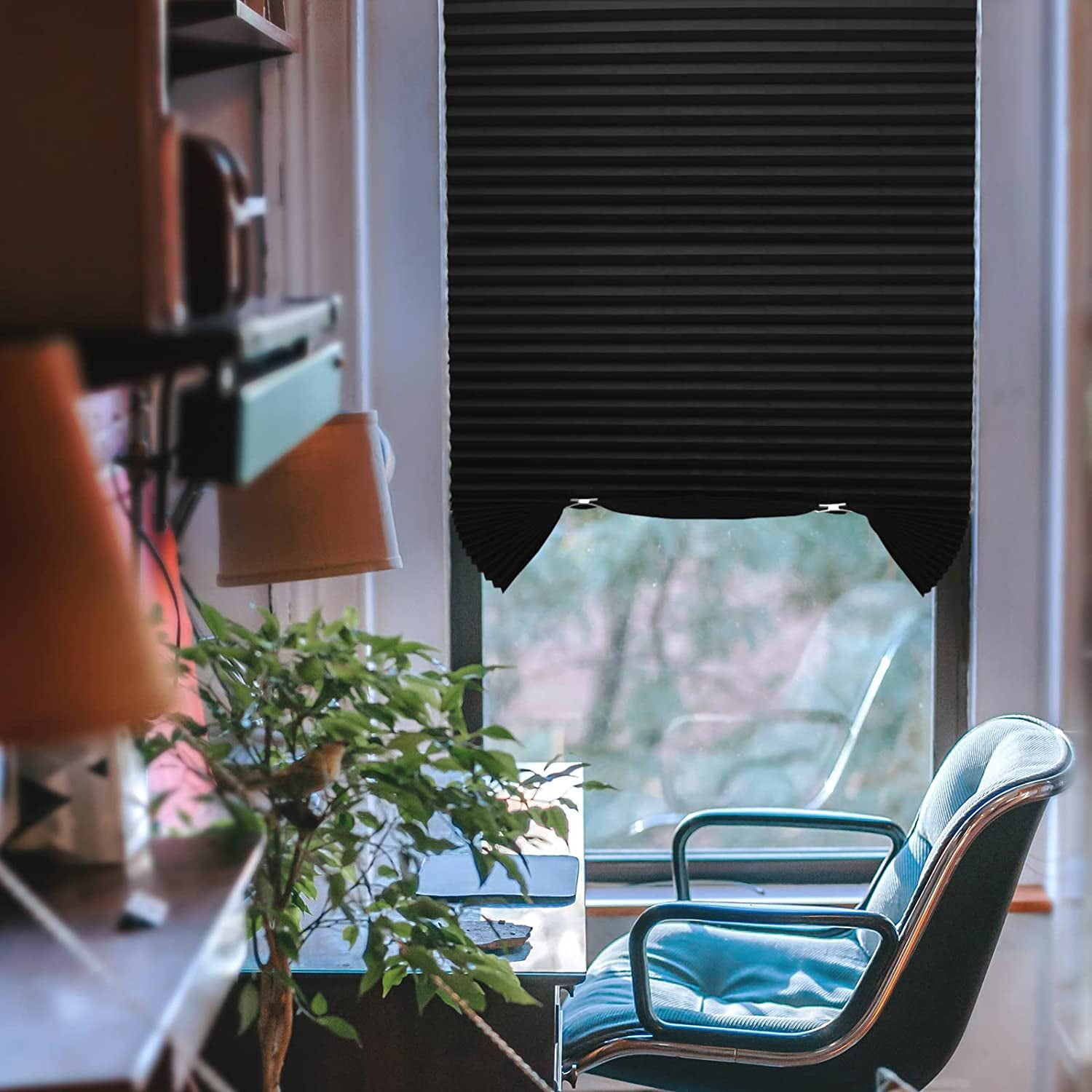 SEEYE Blackout Temporary Blinds Cordless Shades Fabric Pleated Shade ...