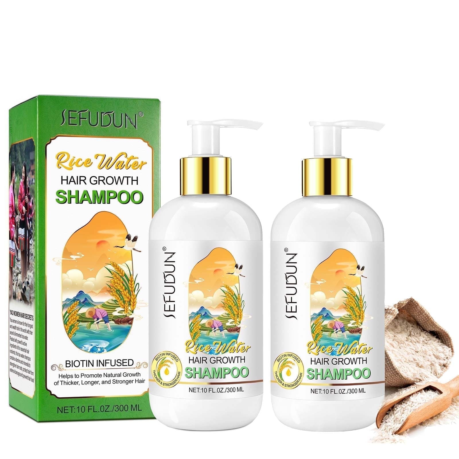 SEFUDUN Rice Water Shampoo for Thinning Hair and Hair Loss ,Rice Water ...