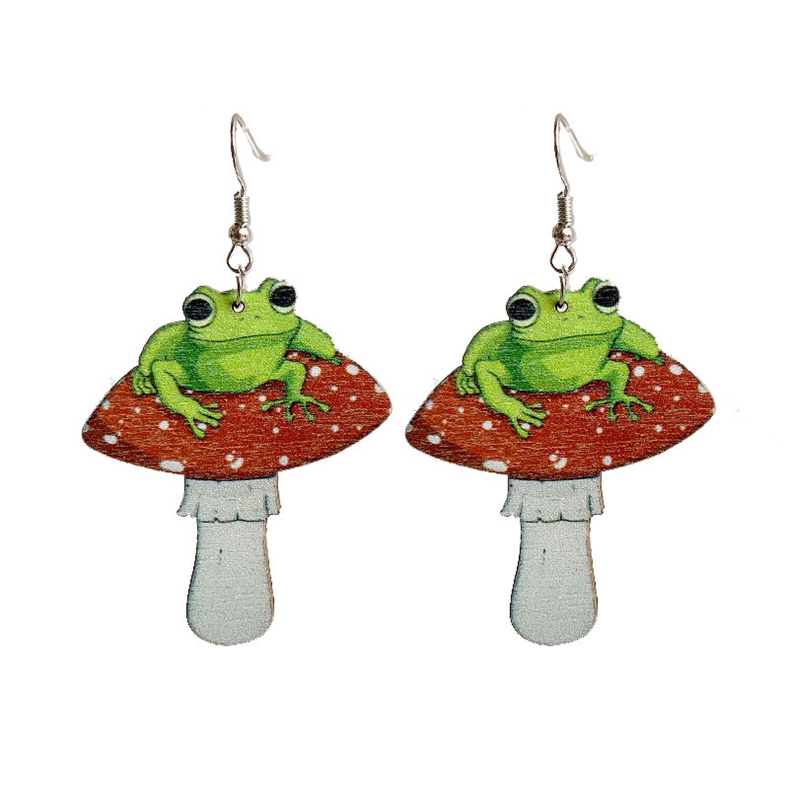 SEFUONI Funny for Frog Sit On the Mushroom Wood Earrings for Women ...