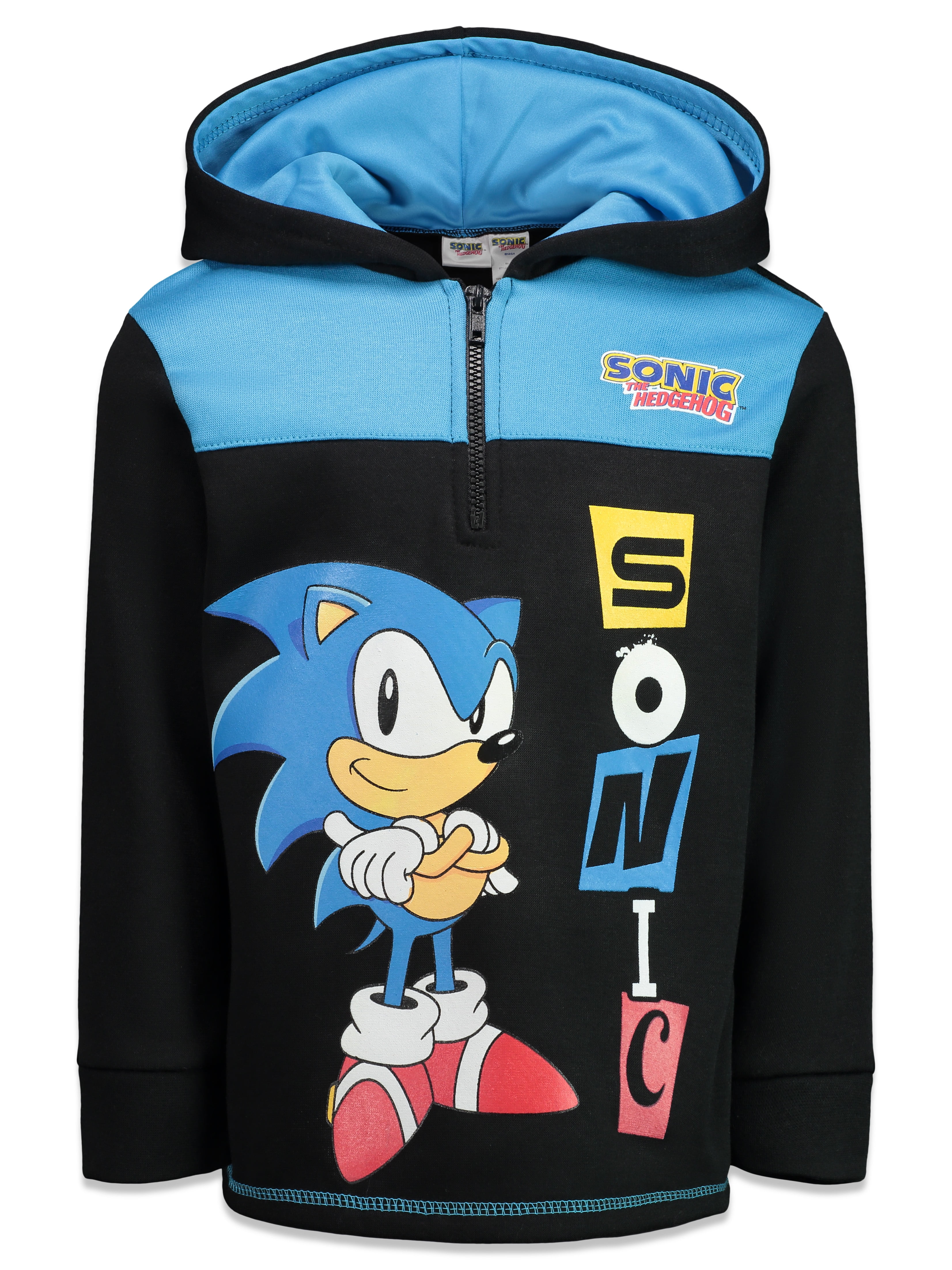 SEGA Sonic The Hedgehog Little Boys Fleece Hoodie 5 Black, Zip Up ...