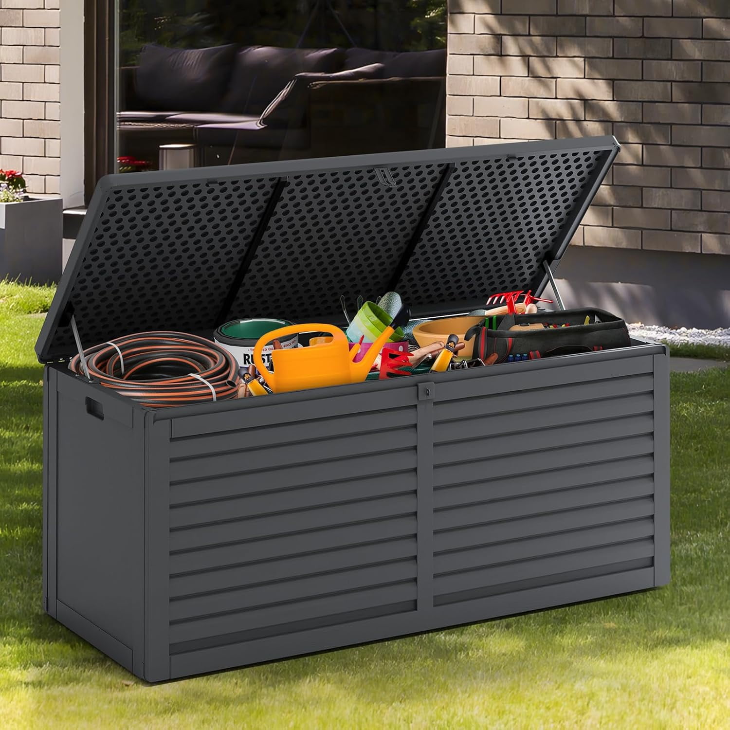 SEGMART 130 Gallon Outdoor Storage Box, Waterproof Lockable Deck Box ...