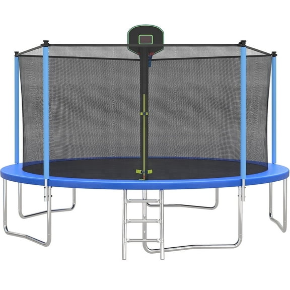 14FT Trampoline Kids and Adults, Tranpoline with Basketball Hoop ...