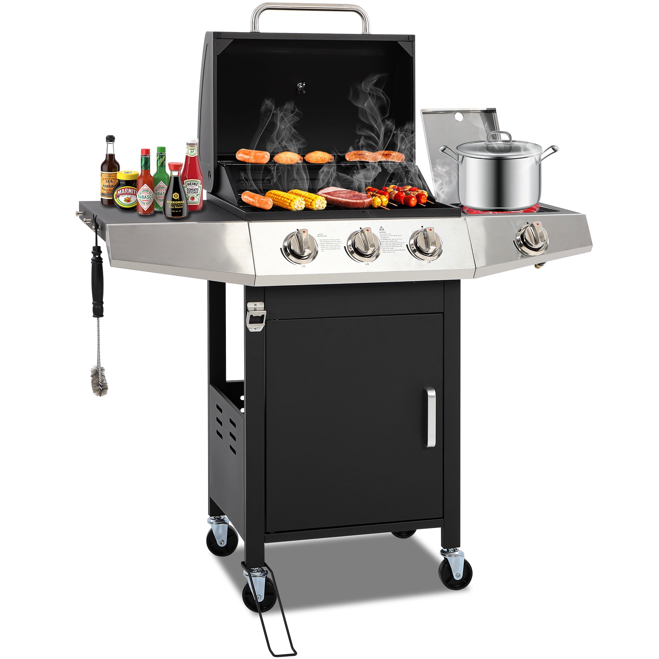 SEGMART Sturdy 3 Burner Propane Gas Grill with Side Burner, 28,650 BTU ...