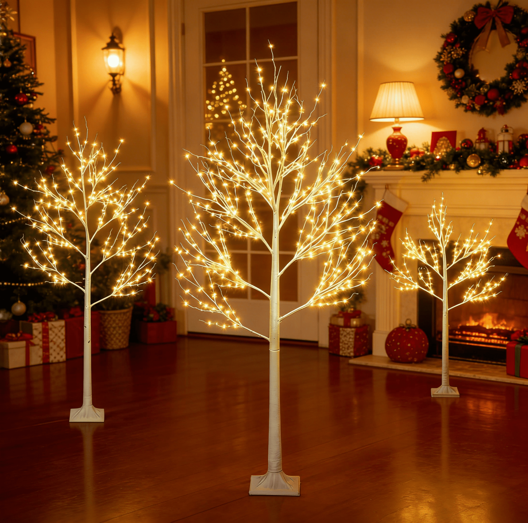SEGMART 3-Piece Lighted Birch Trees Sets with LED Flashing Warm Lights ...