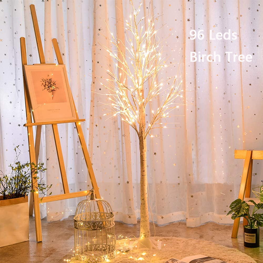 SEGMART 6Ft LED Birch Tree, Artificial Christmas Tree with 96 Warm ...