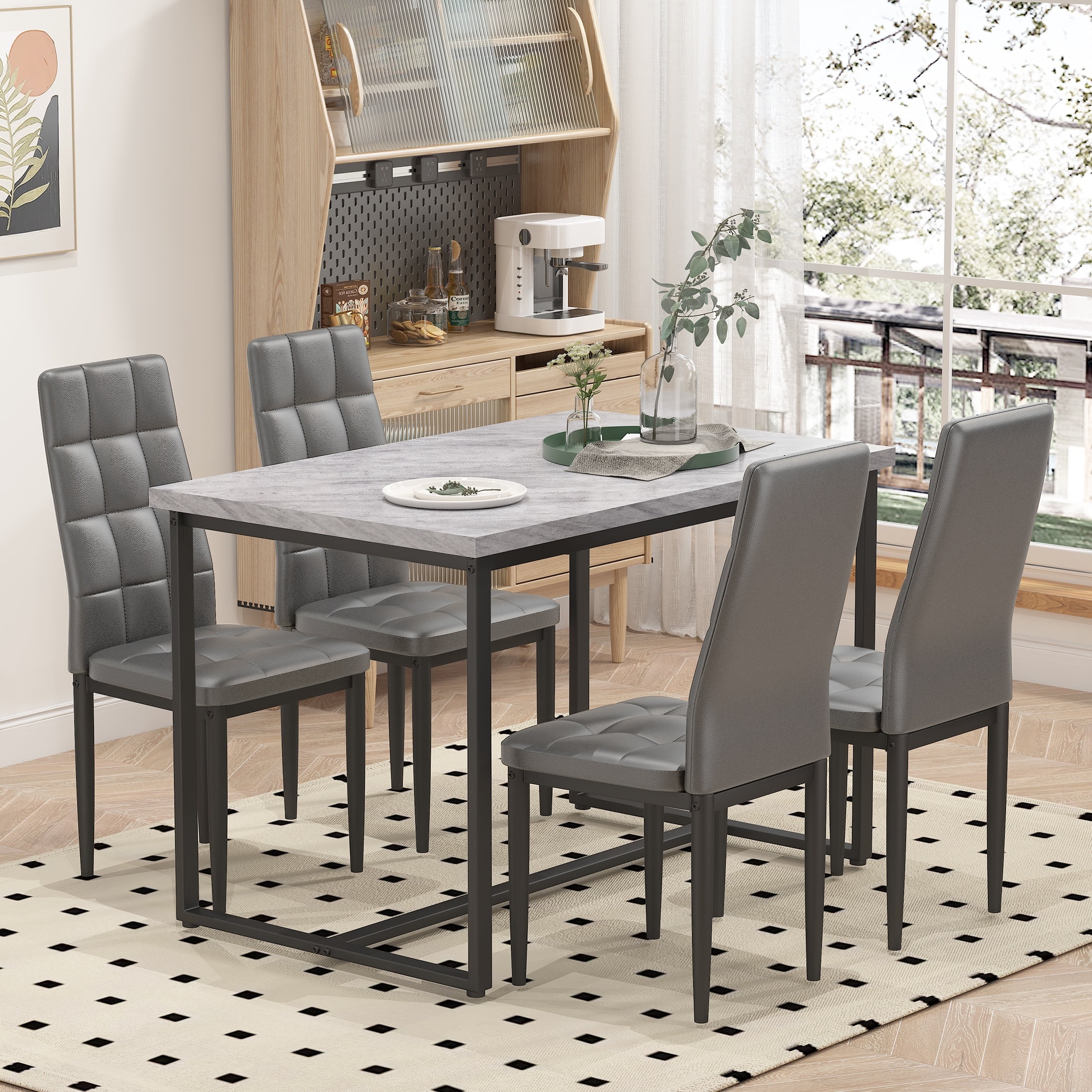 SEGMART 5-Piece Dining Set with Upholstered Chairs, Ideal for Small ...