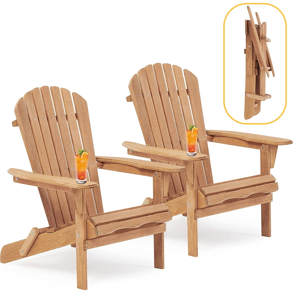 SEGMART Folding Wooden Adirondack Lounge Chairs, Set of 2, for Deck ...
