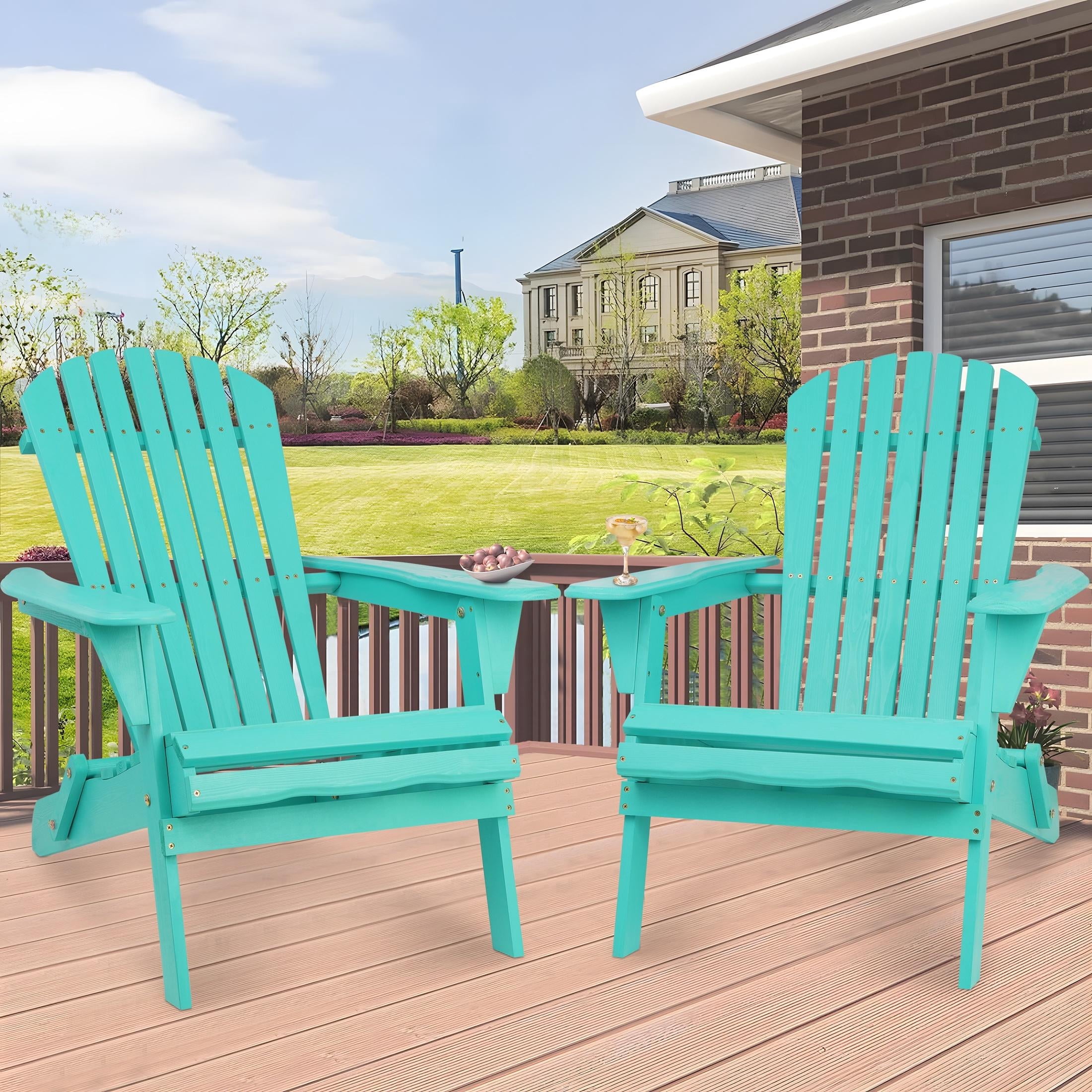 SEGMART Set of 2 Folding Wooden Adirondack Chairs, Patio Garden ...