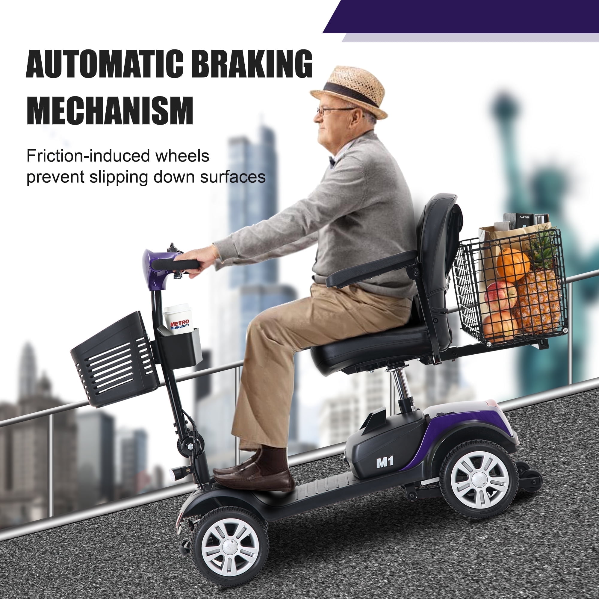 SEGMART Electric Mobility Scooter for Adults, 4 Wheel, 300lbs, Silver ...