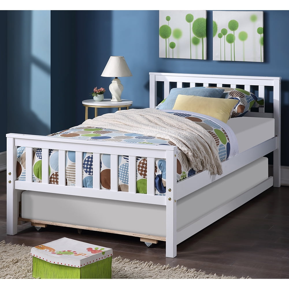 SEGMART Twin Bed Frame, Kids Wood Platform Bed Frame with Pull-out ...