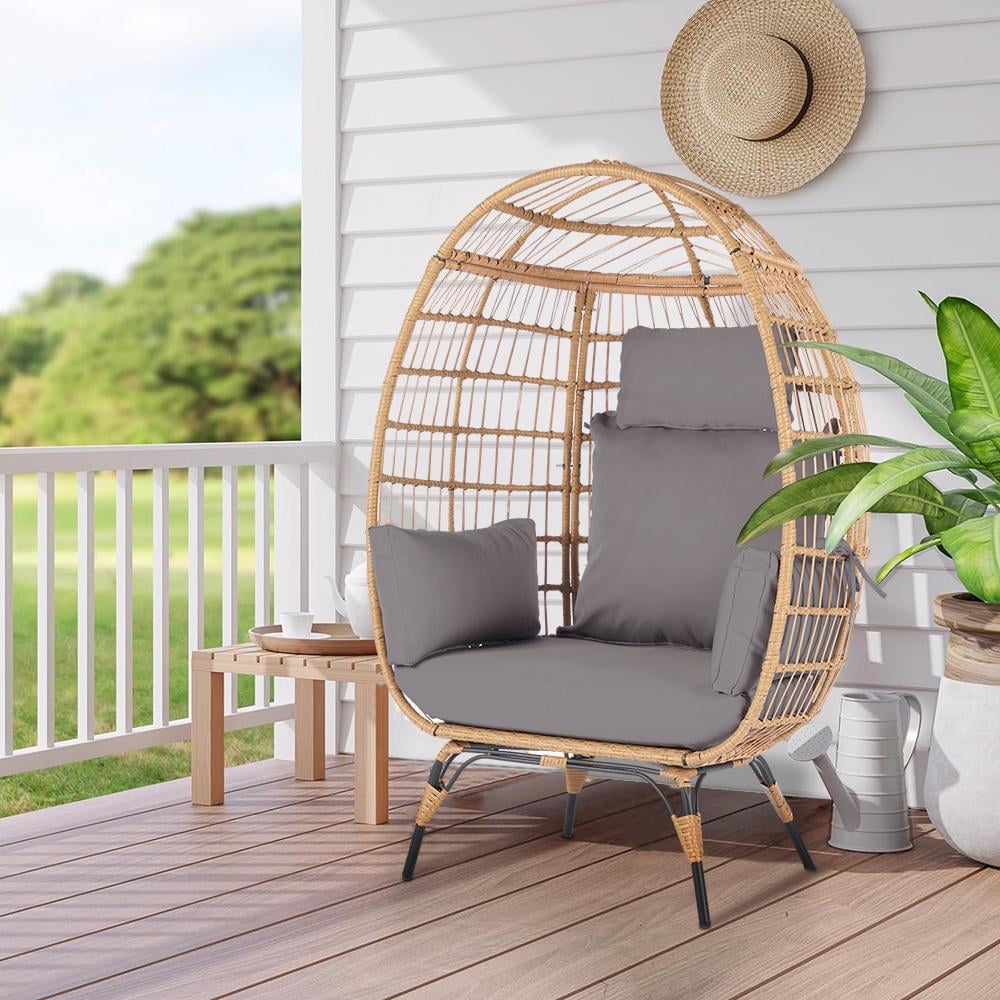 SEGMART Wicker Egg Chair, Oversized Indoor Outdoor Patio Lounger w/ 5 ...