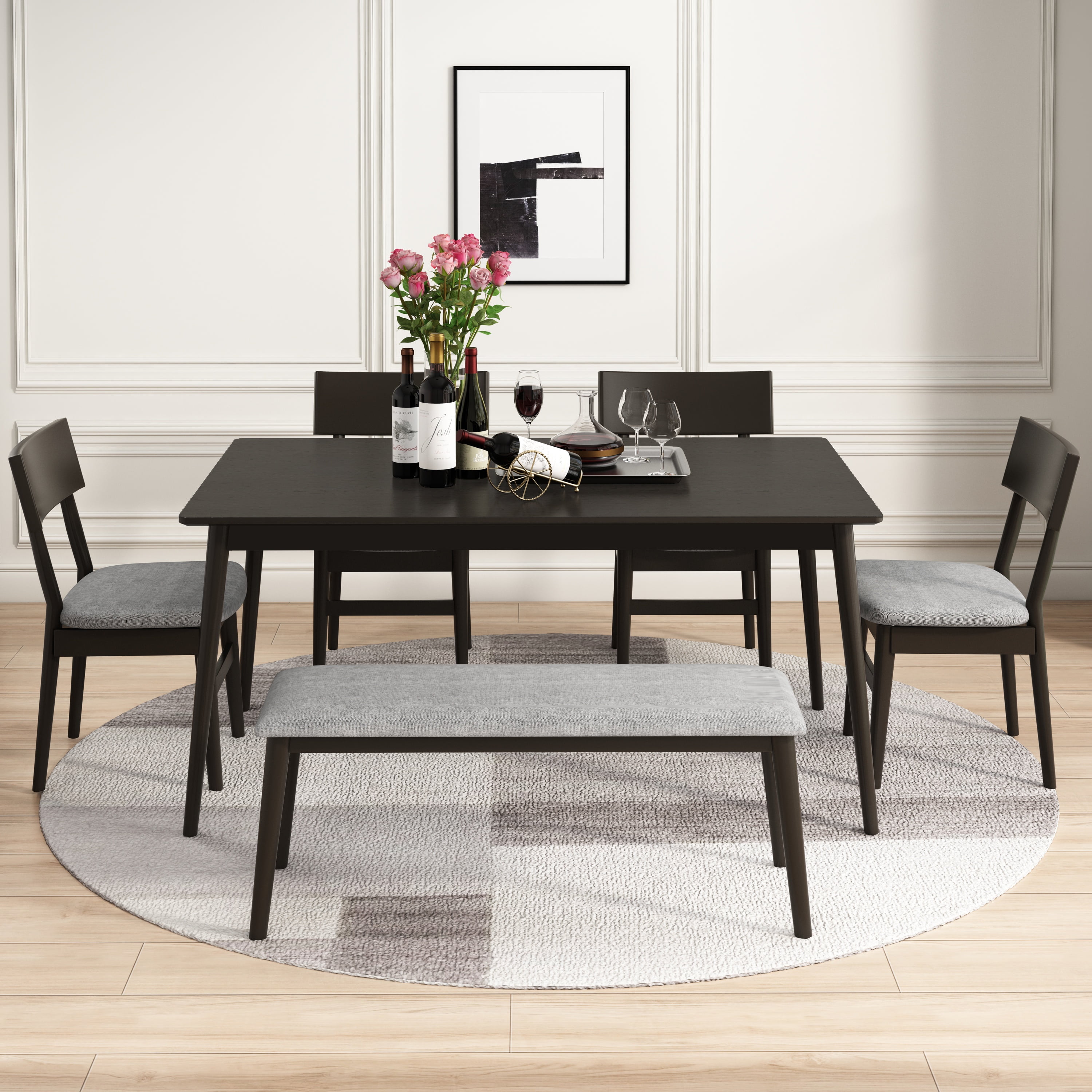 SEGMART 6-Piece Wood Dining Set, Rectangular Table with 4 Chairs and ...
