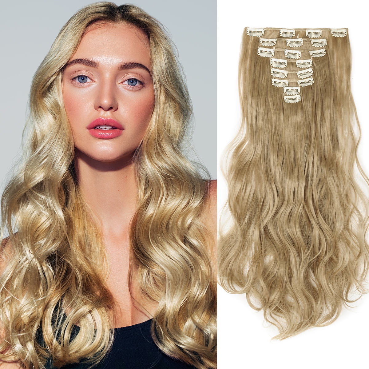 SEGO 17" Curly Secret Extensions 8PCS/SET 18 clips Full Head Clip in ...