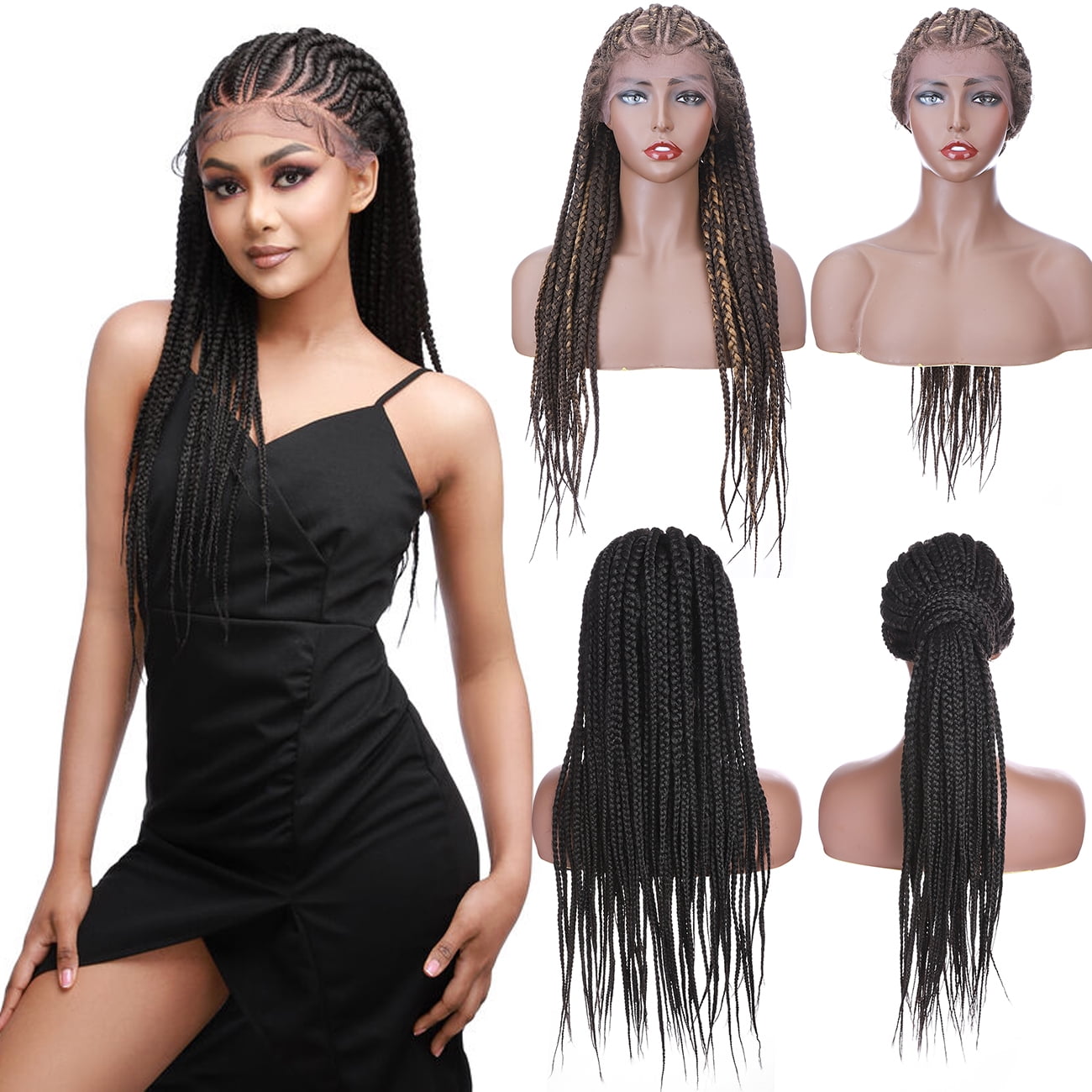 SEGO 30" Realistic Hand Braided Synthetic Braiding Hair Lace Front Wigs ...