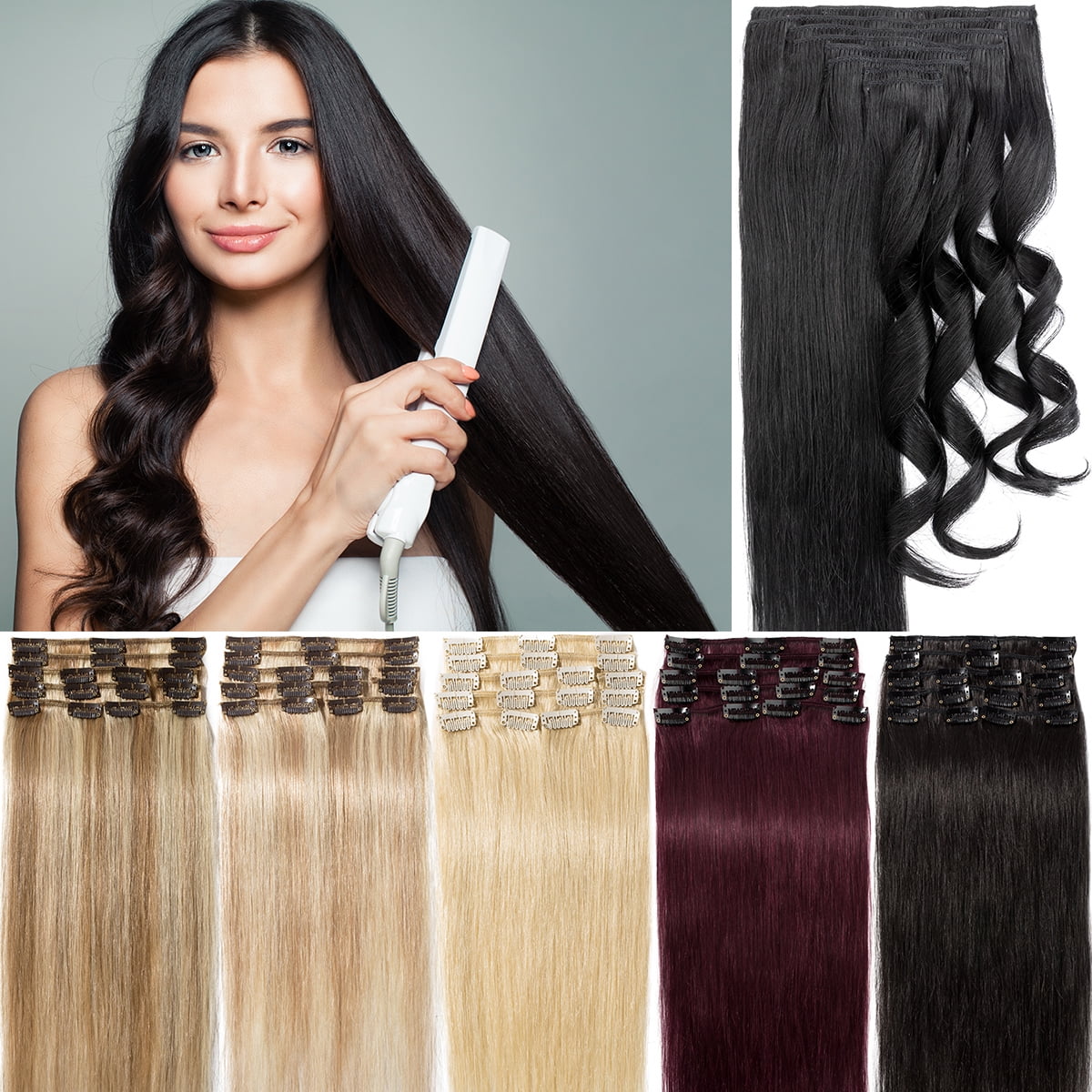 SEGO Clip in Hair Extensions 100% Real Remy Human Hair Full Head ...