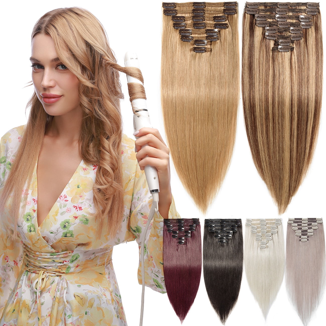 SEGO Clip in Hair Extensions Human Hair 100% Real Remy Hair 10-24 Inch ...