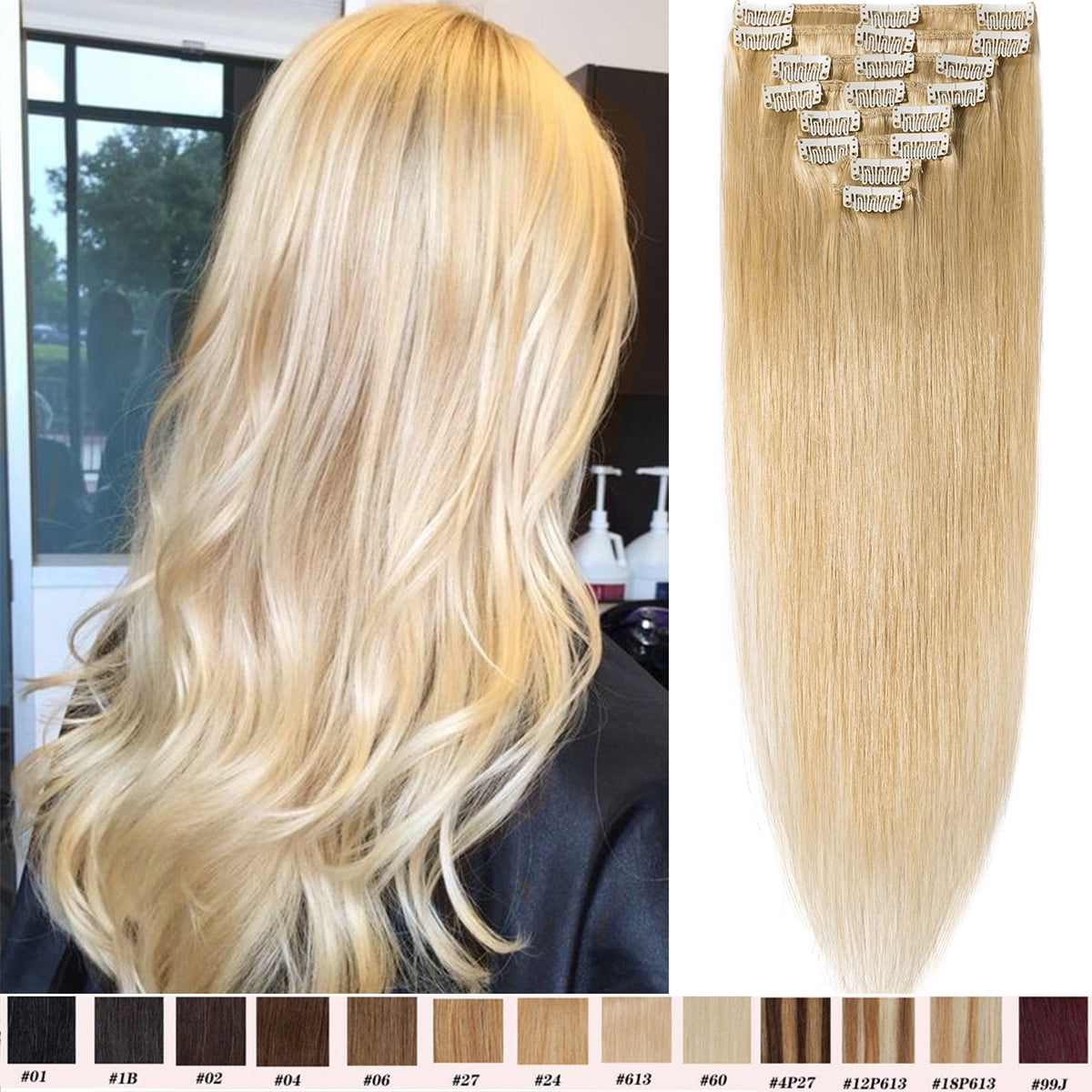 SEGO Clip in Hair Extensions Human Hair Full Head 100% Real Remy Thick ...